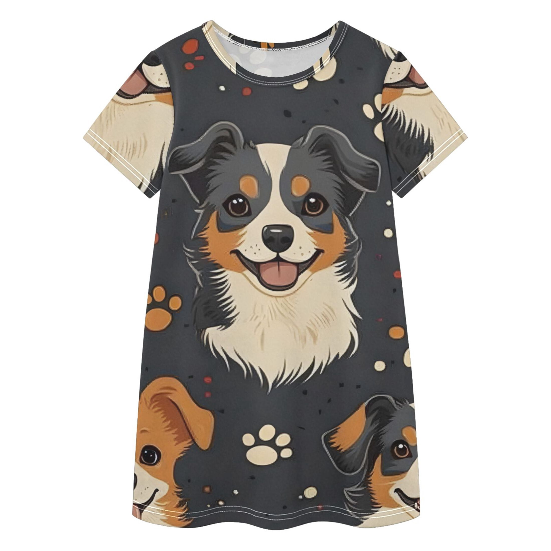 BZSMCE Short Sleeve dress Dress Casual Cotton Dresses-Paw Print Dog ...