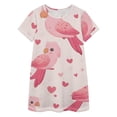 BZSMCE Short Sleeve dress Dress Casual Cotton Dresses-Pink Bird Pattern ...