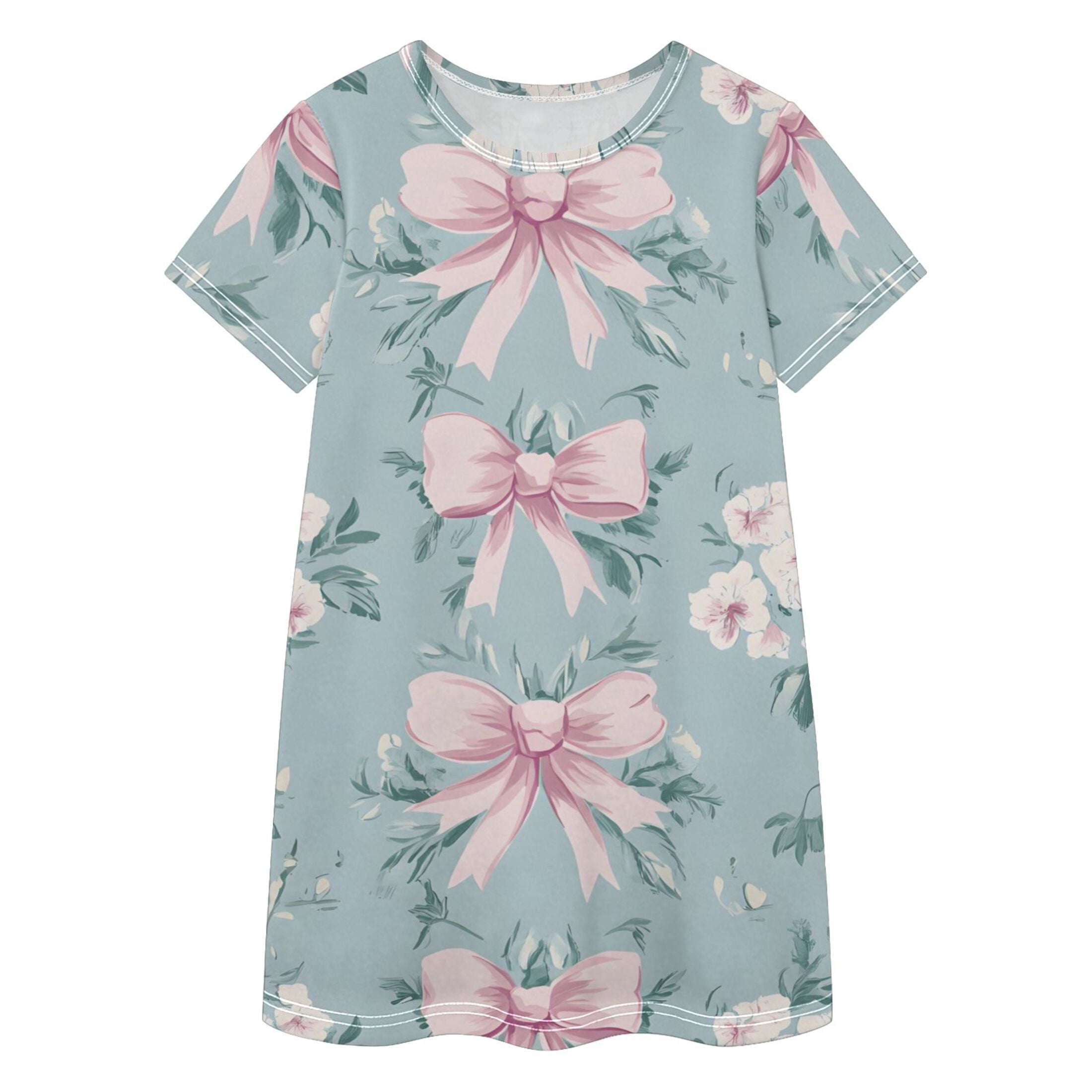 BZSMCE Short Sleeve dress Dress Casual Cotton Dresses-Pink Bow Flower ...