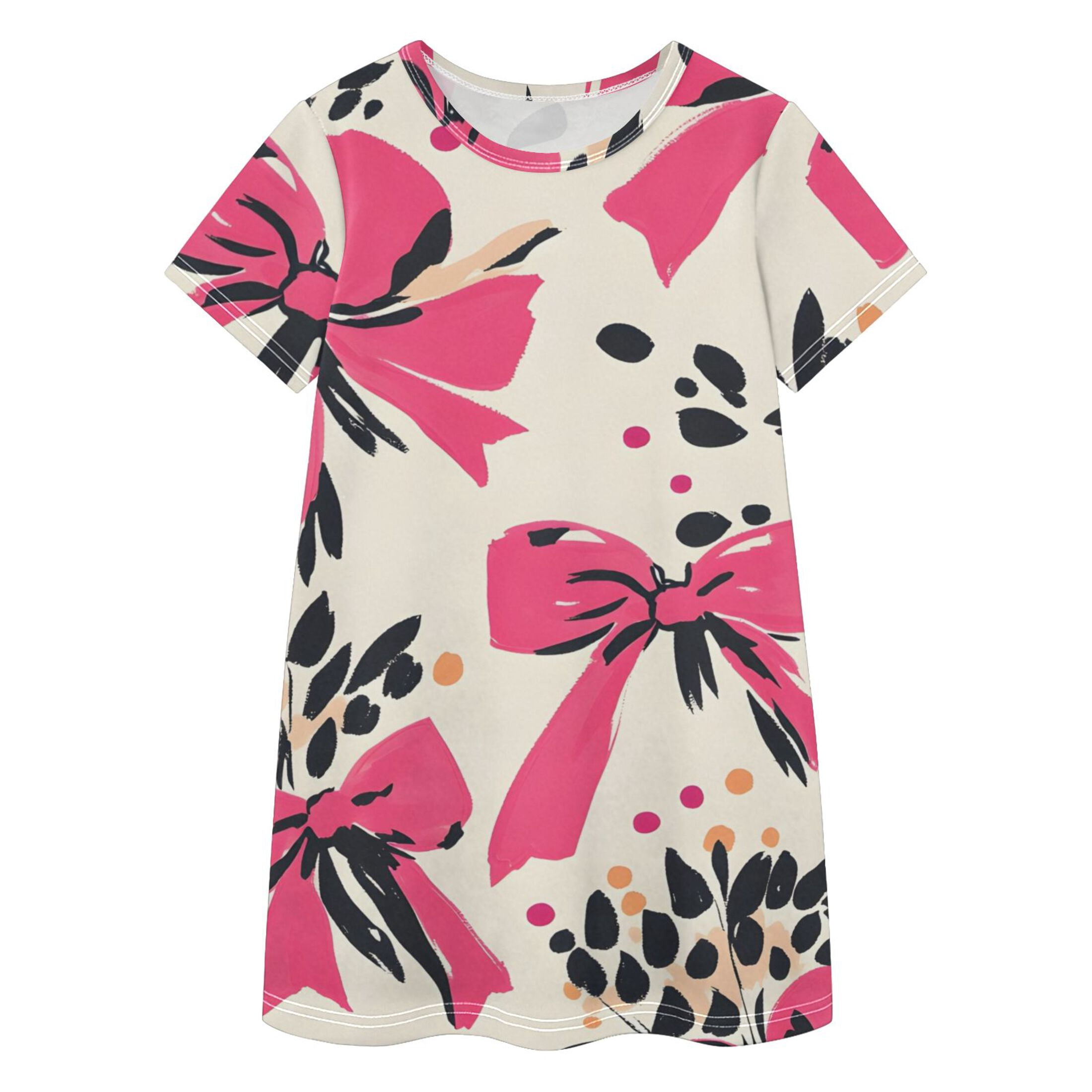 BZSMCE Short Sleeve dress Dress Casual Cotton Dresses-Pink Bow Leopard ...