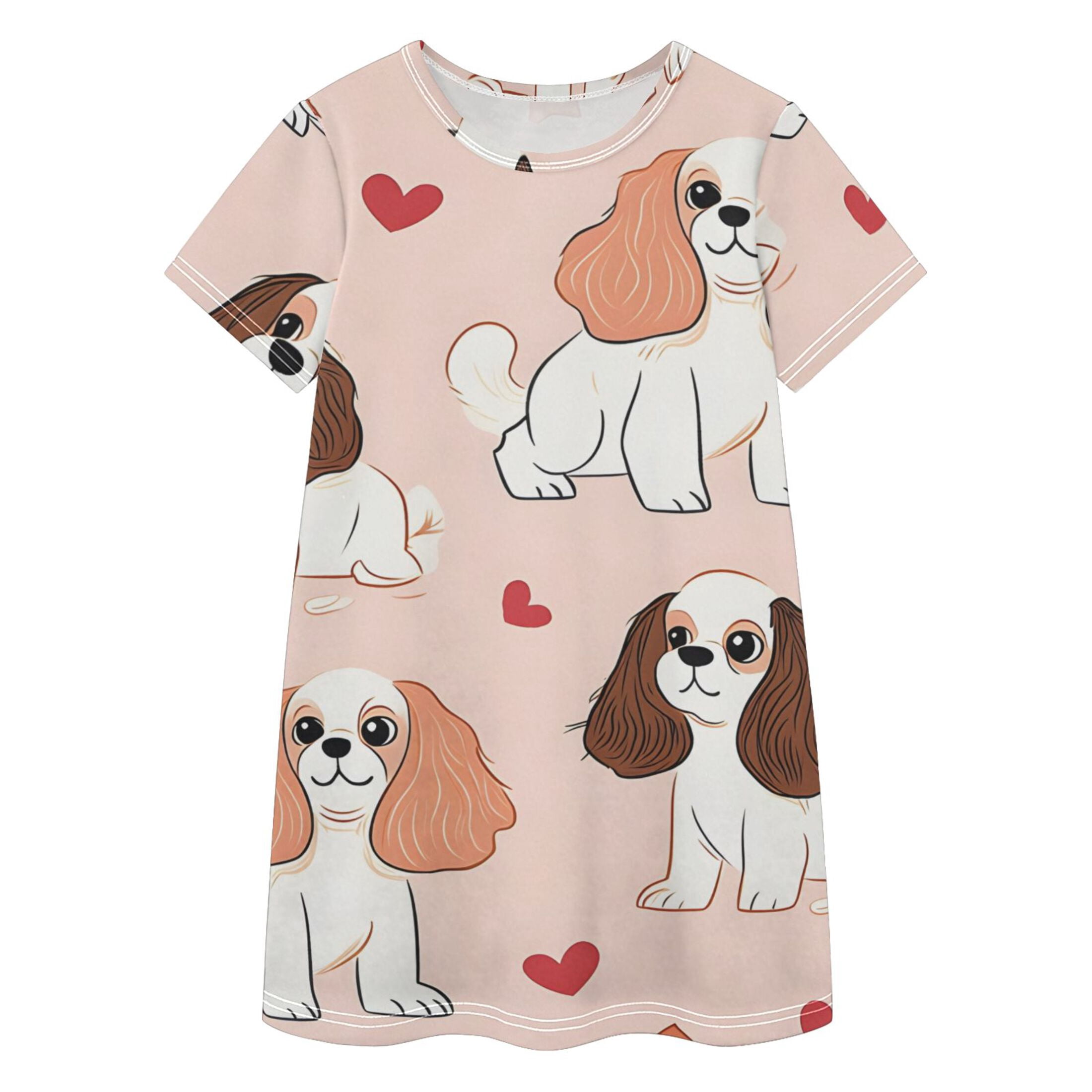 BZSMCE Short Sleeve dress Dress Casual Cotton Dresses-Pink Bows Dog ...