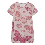 BZSMCE Short Sleeve dress Dress Casual Cotton Dresses-Pink Butterfly Of ...