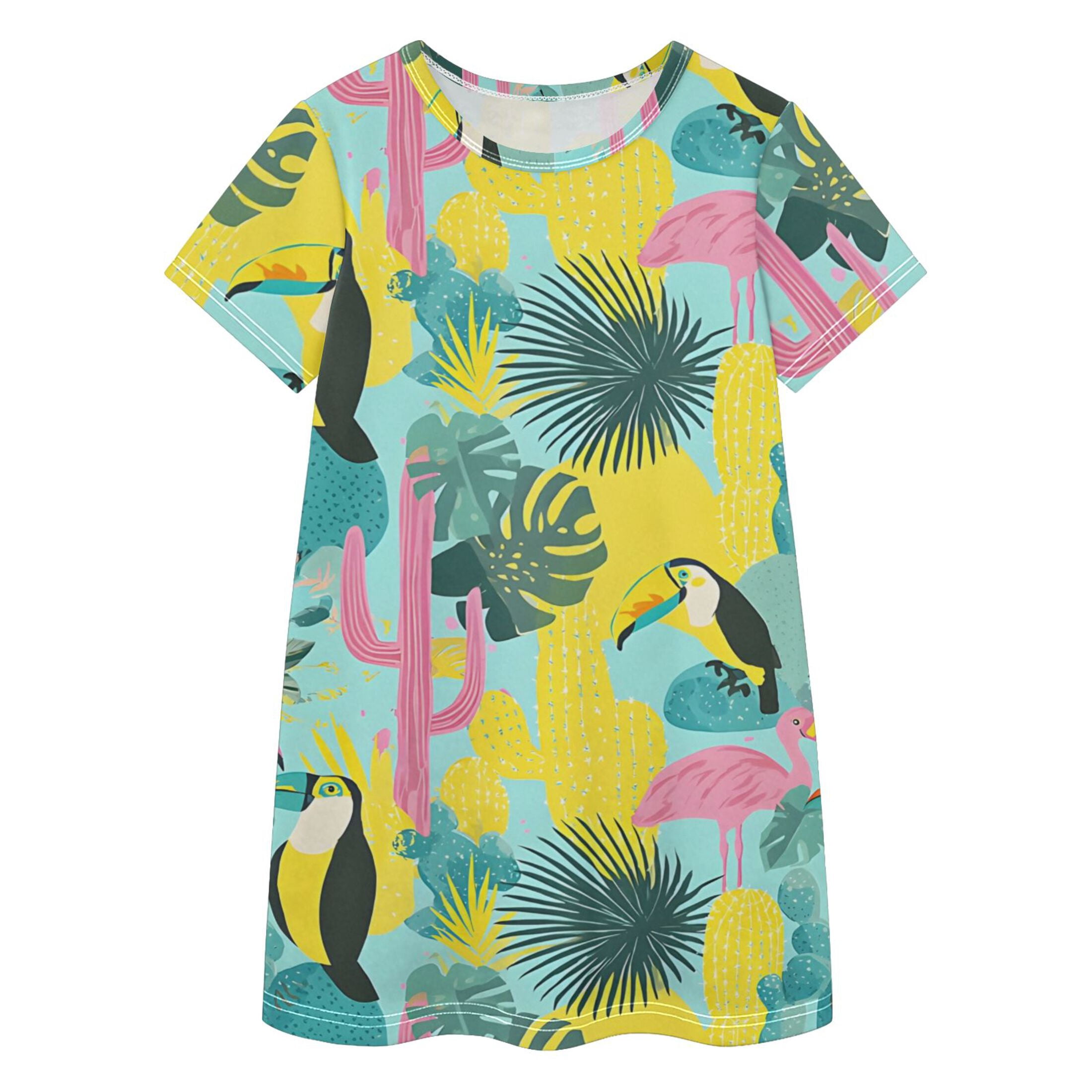 BZSMCE Short Sleeve dress Dress Casual Cotton Dresses-Pink Flamingo ...