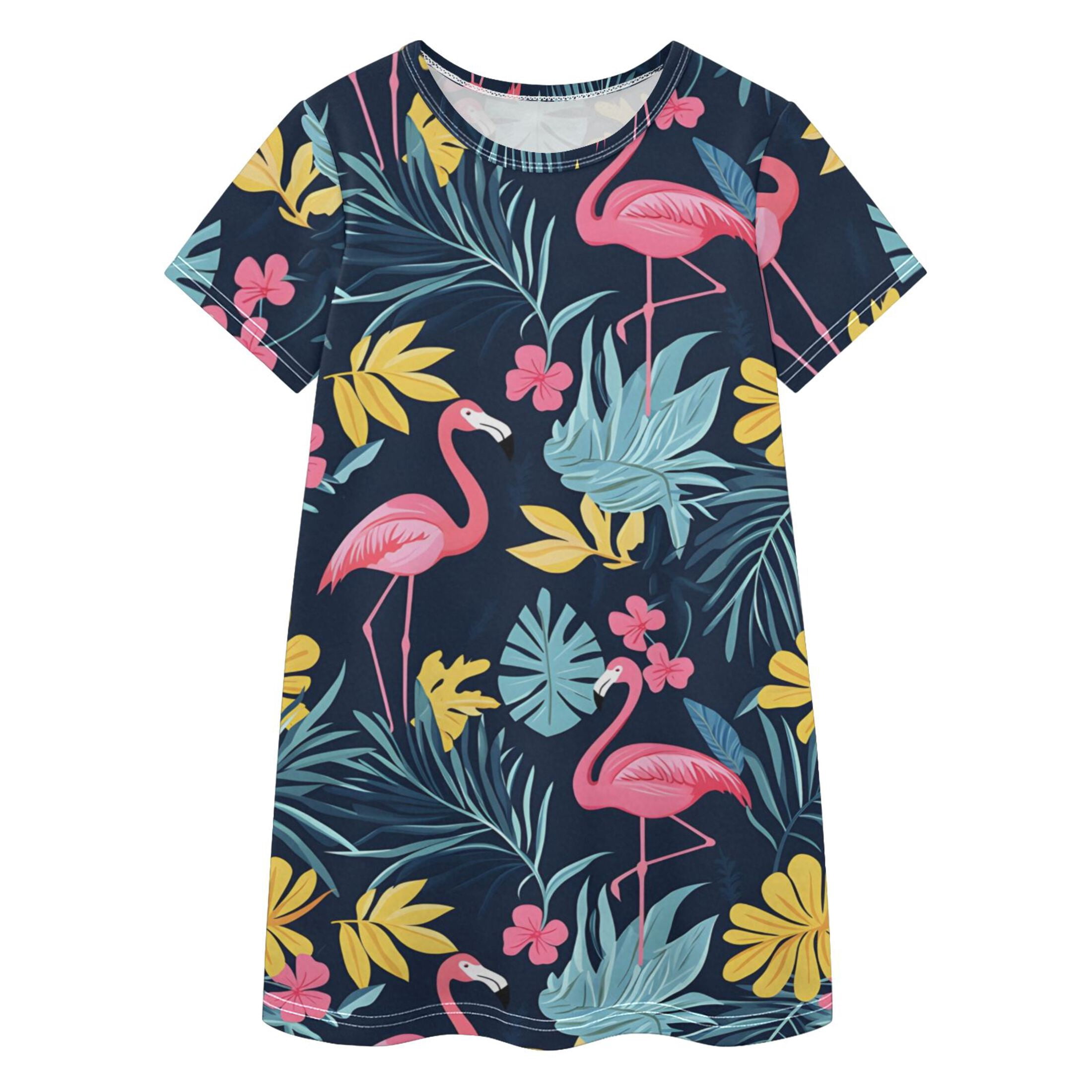 BZSMCE Short Sleeve dress Dress Casual Cotton Dresses-Pink Flamingo ...
