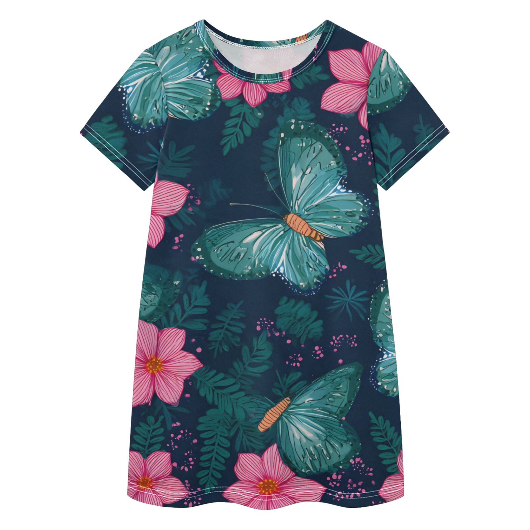 BZSMCE Short Sleeve dress Dress Casual Cotton Dresses-Pink Flowers ...
