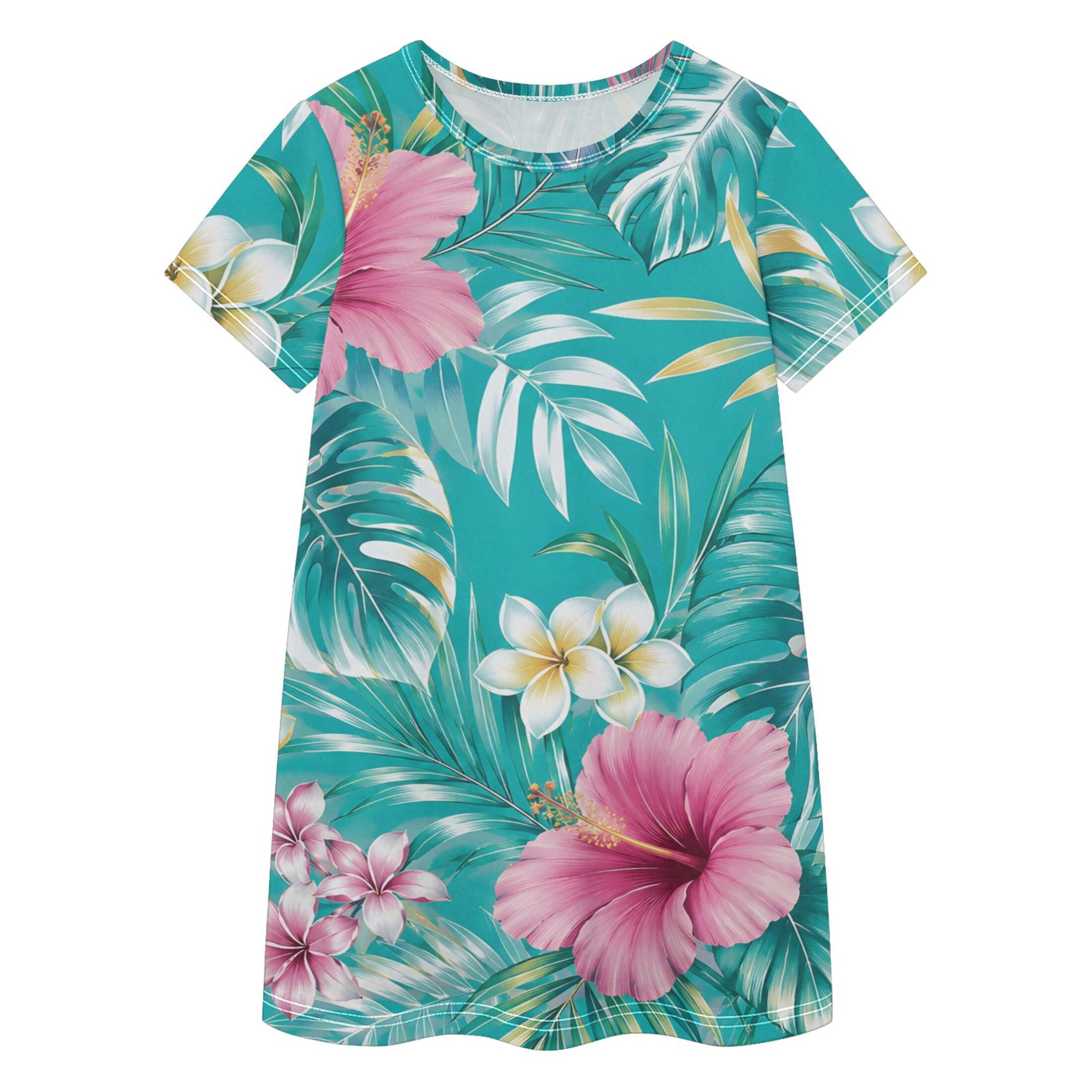 BZSMCE Short Sleeve dress Dress Casual Cotton Dresses-Pink Hibiscus ...