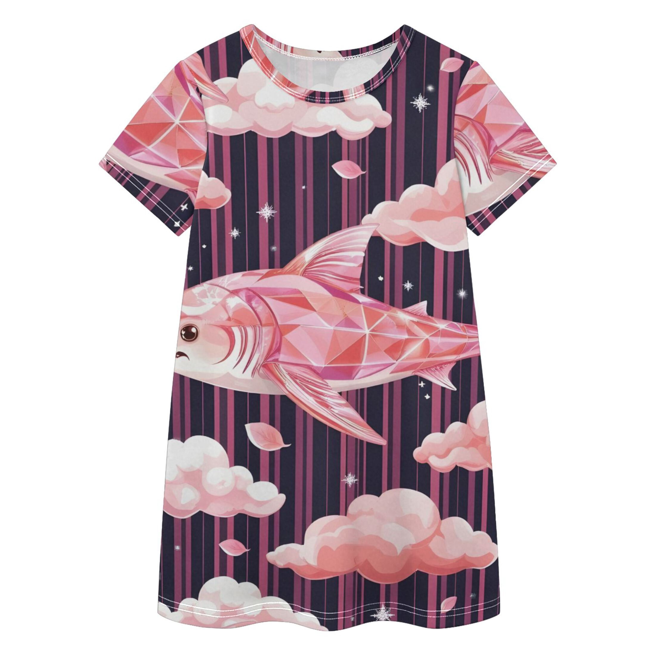 BZSMCE Short Sleeve dress Dress Casual Cotton Dresses-Pink Shark ...