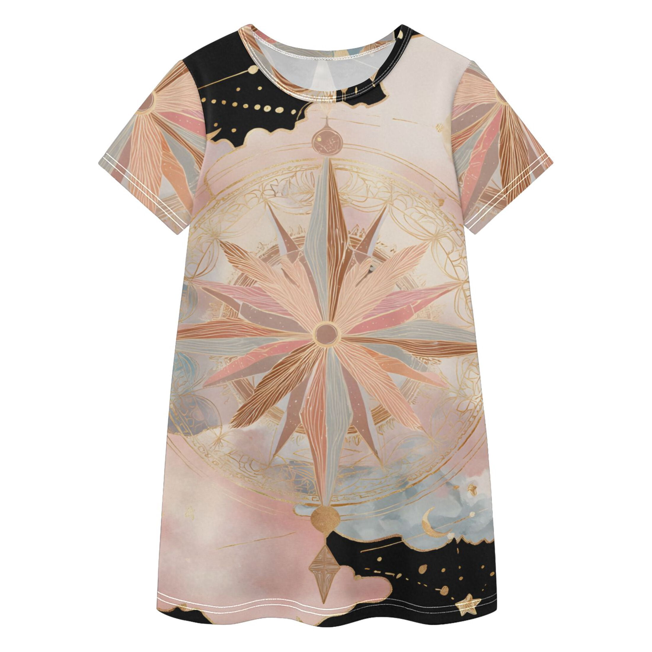 BZSMCE Short Sleeve dress Dress Casual Cotton Dresses-Planet Stars ...