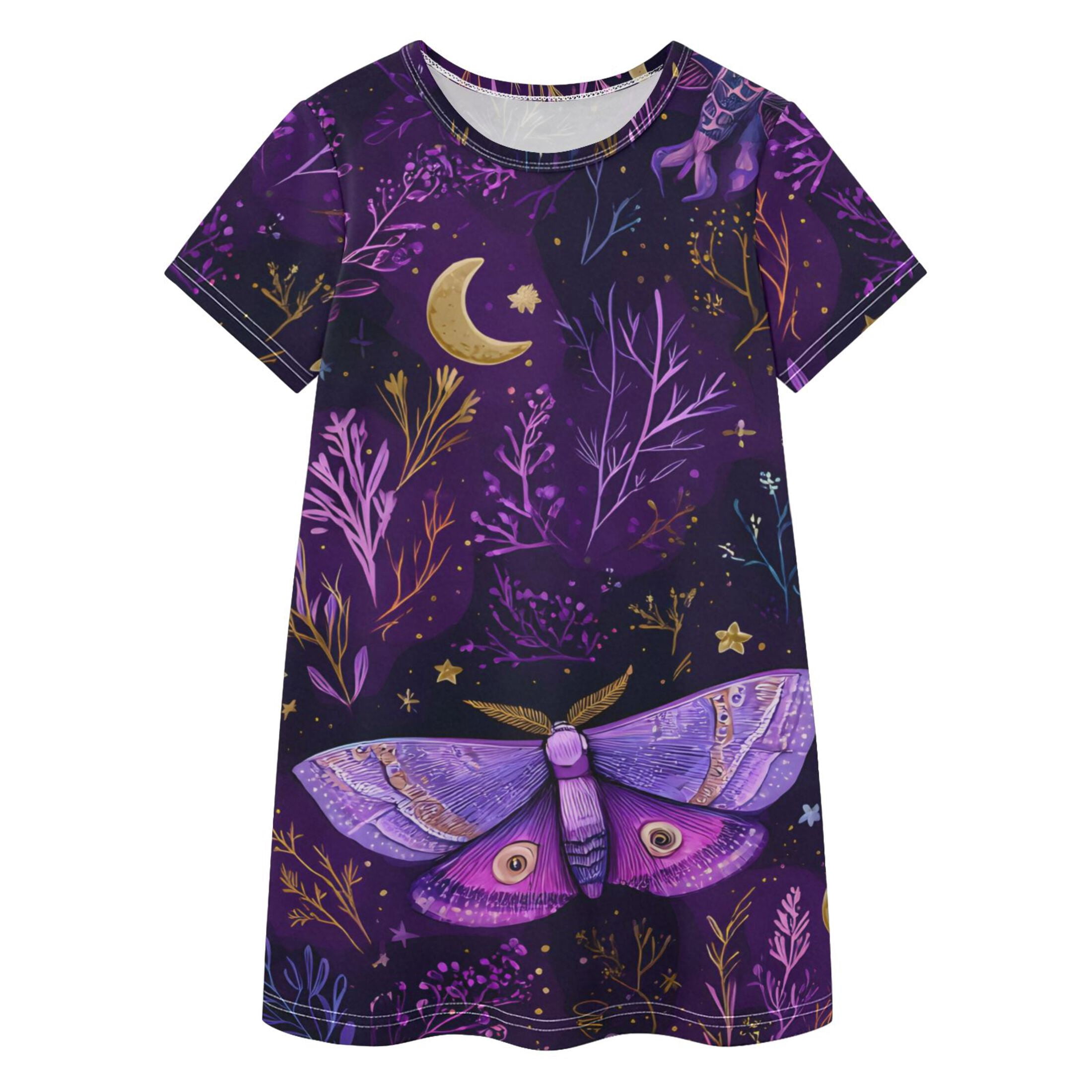 BZSMCE Short Sleeve dress Dress Casual Cotton Dresses-Purple Butterfly ...