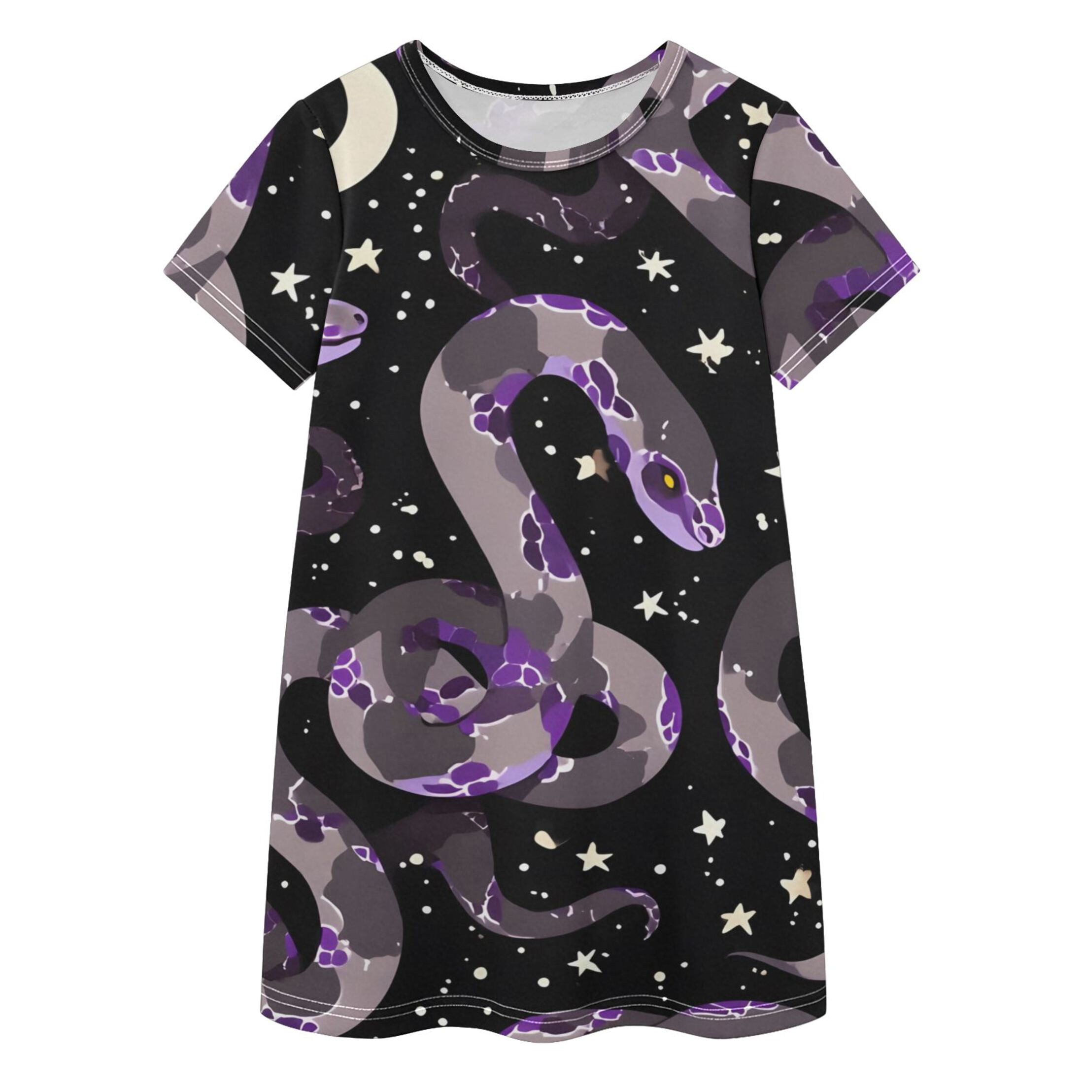 BZSMCE Short Sleeve dress Dress Casual Cotton Dresses-Purple Snake ...