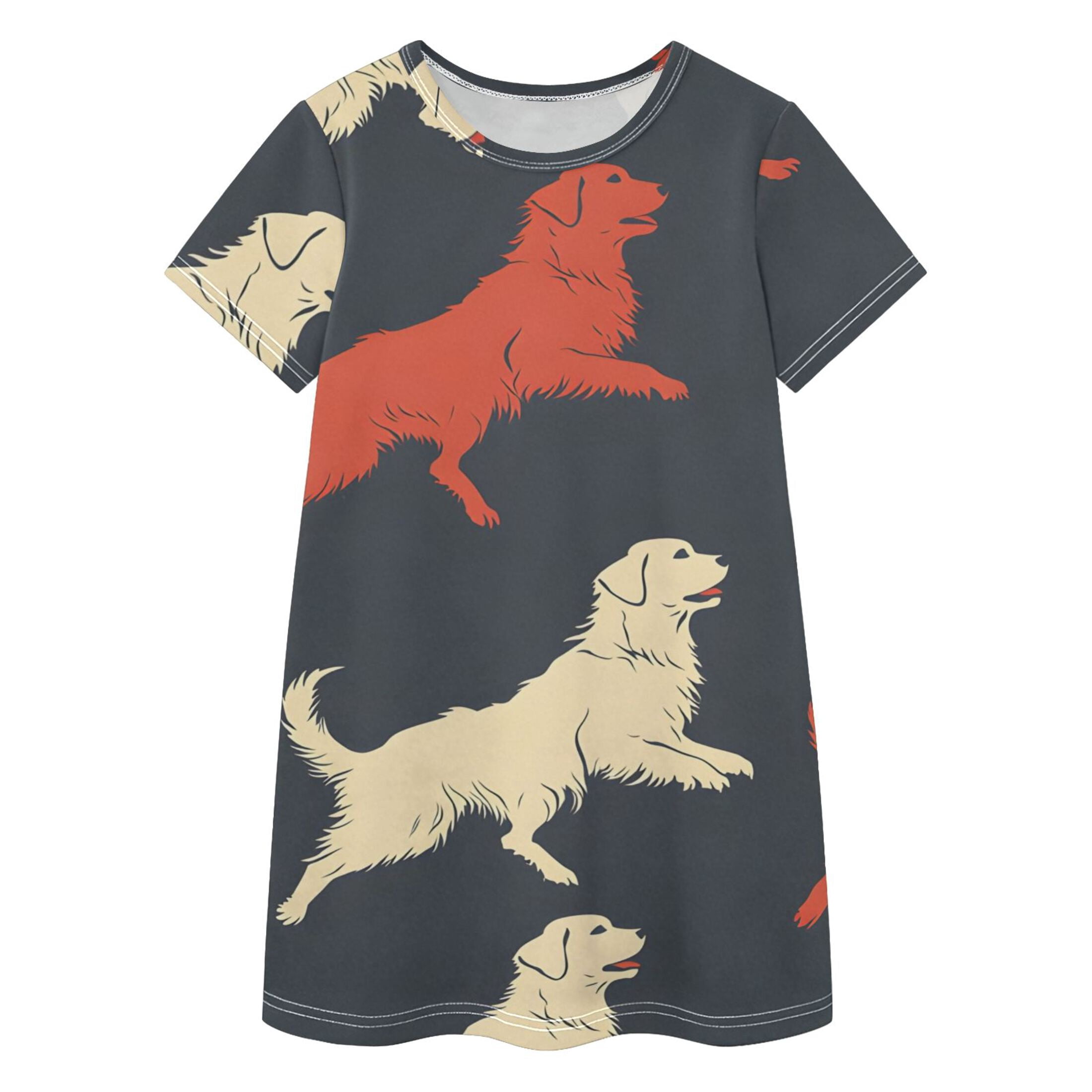 BZSMCE Short Sleeve dress Dress Casual Cotton Dresses-Red Beige Dog ...