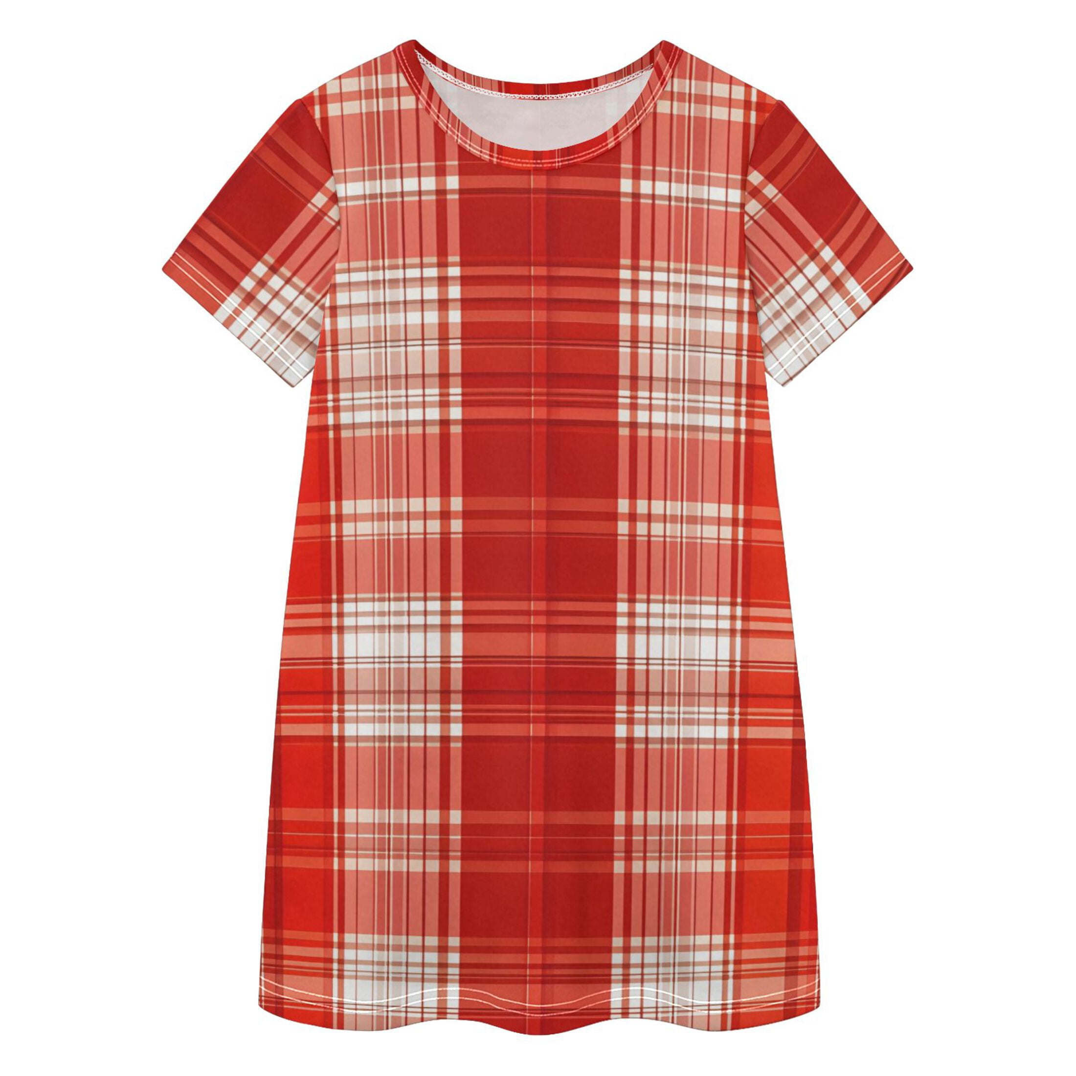 BZSMCE Short Sleeve dress Dress Casual Cotton Dresses-Red Tartan ...