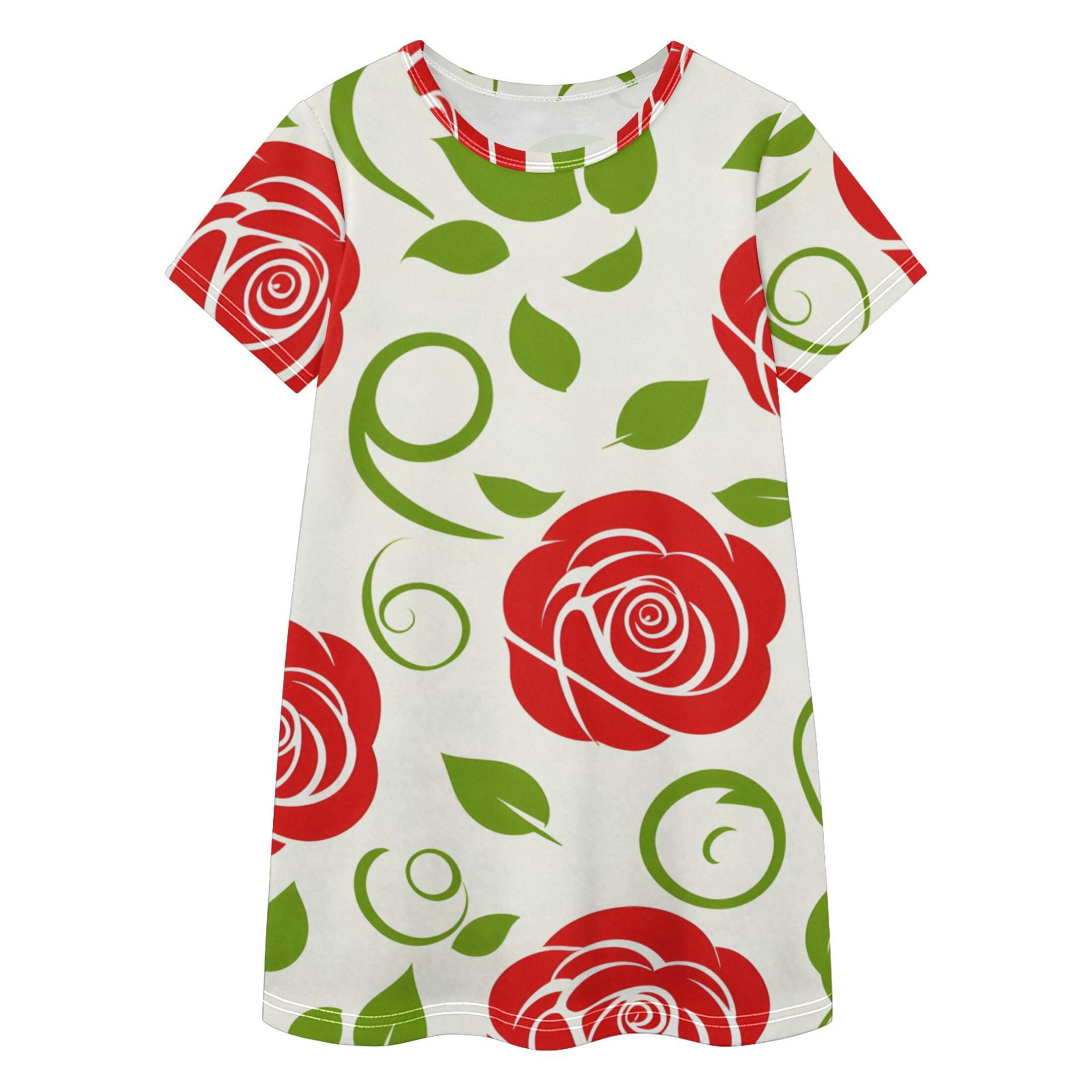 BZSMCE Short Sleeve dress Dress Casual Cotton Dresses-Rose Flower Red ...