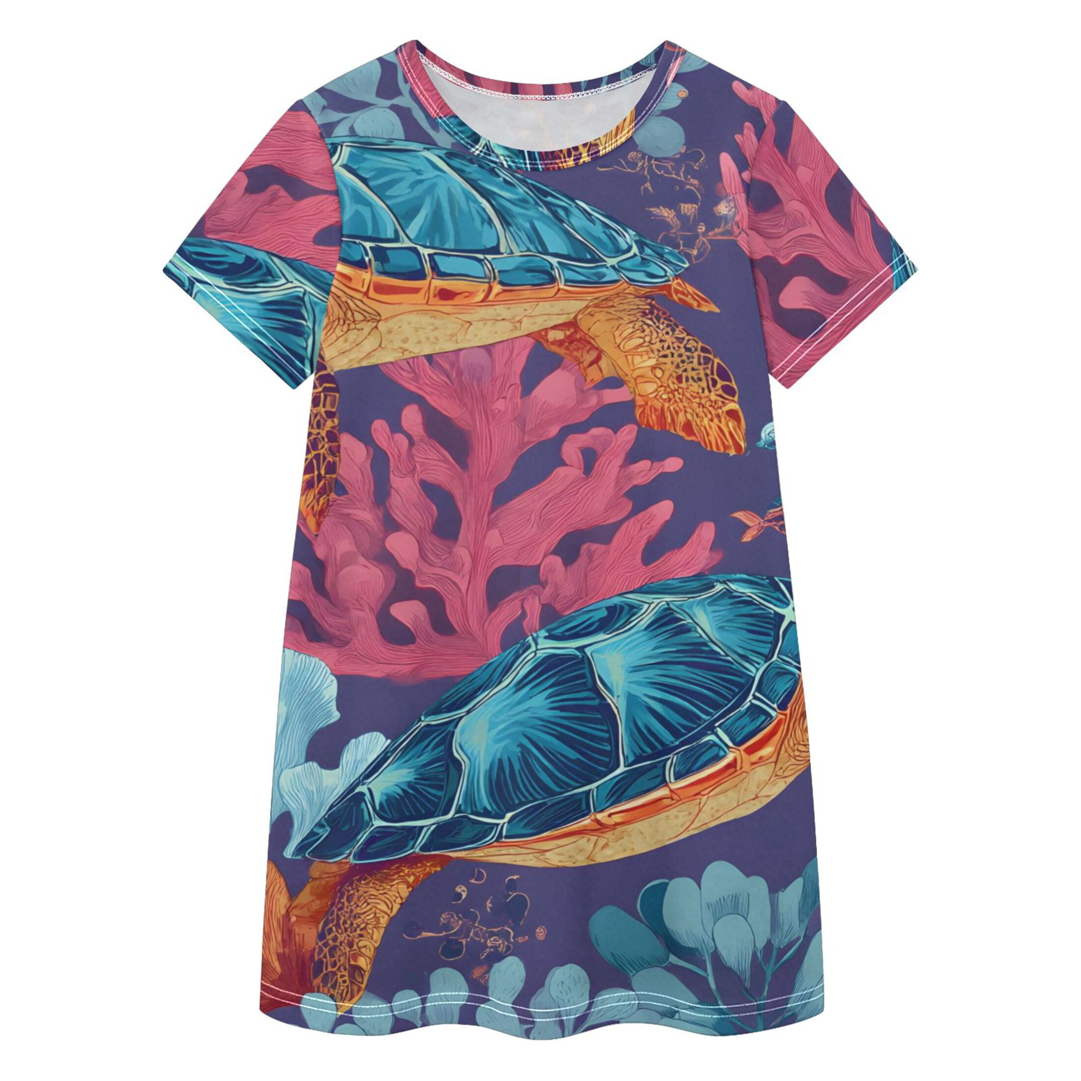 BZSMCE Short Sleeve dress Dress Casual Cotton Dresses-Sea ??turtle ...