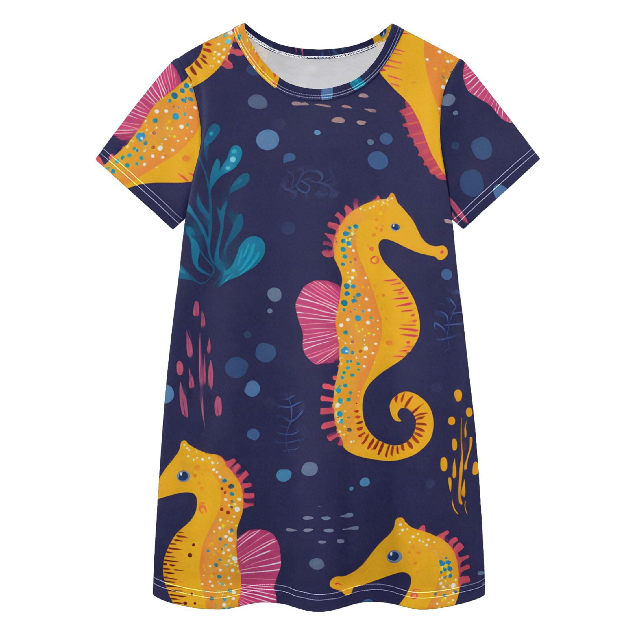 BZSMCE Short Sleeve dress Dress Casual Cotton Dresses-Seahorse Seaweed ...