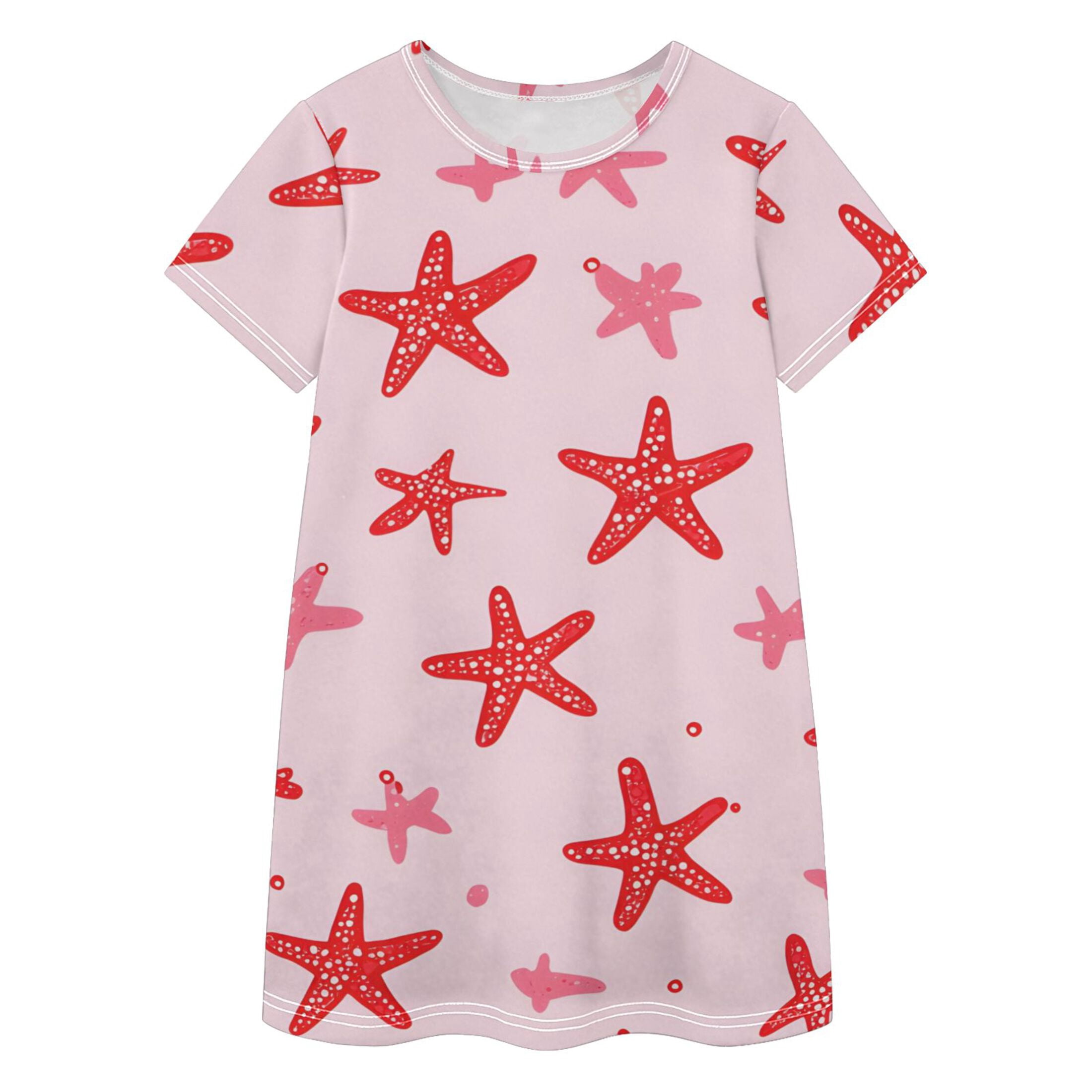 BZSMCE Short Sleeve dress Dress Casual Cotton Dresses-Starfish Pattern ...