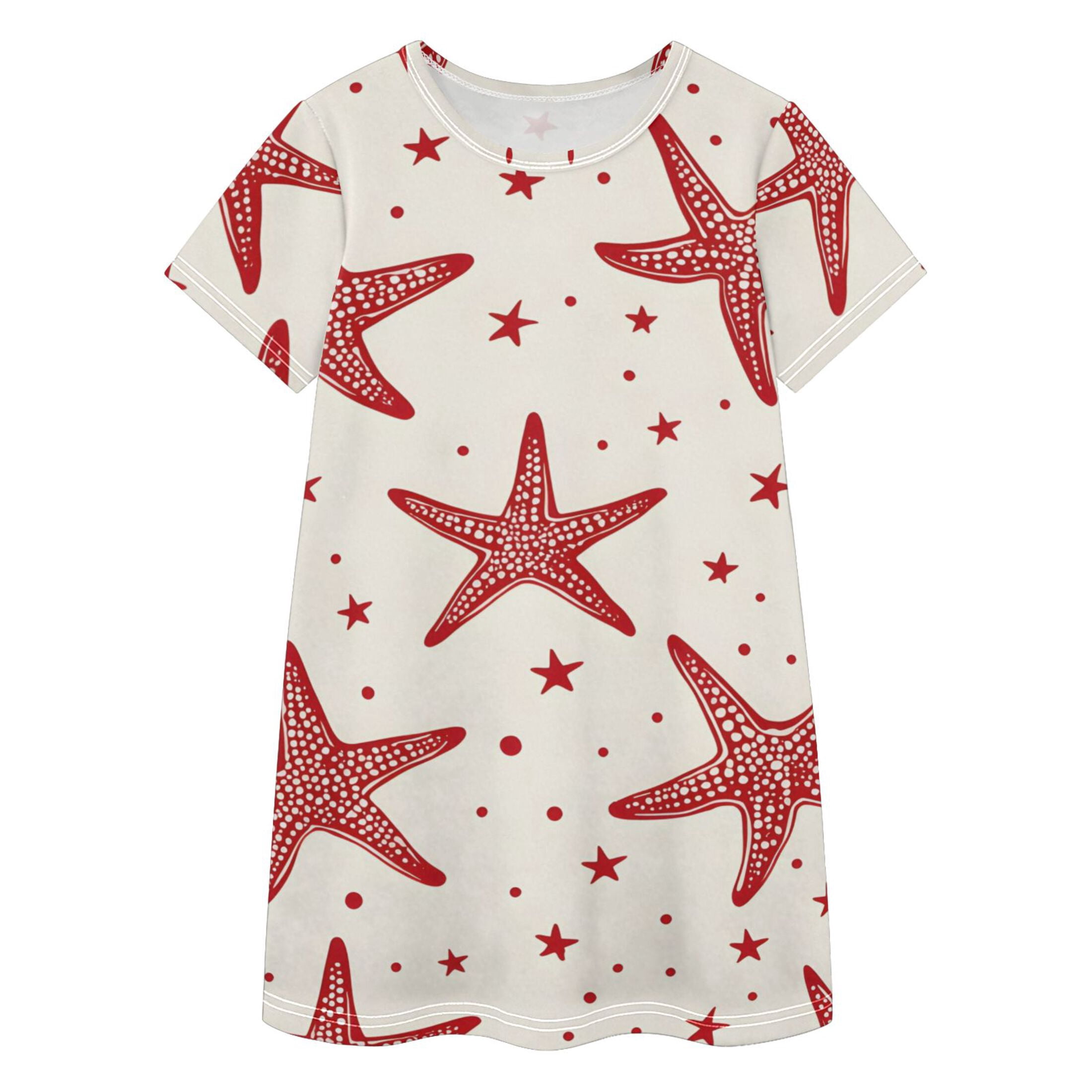 BZSMCE Short Sleeve dress Dress Casual Cotton Dresses-Starfish Pattern ...