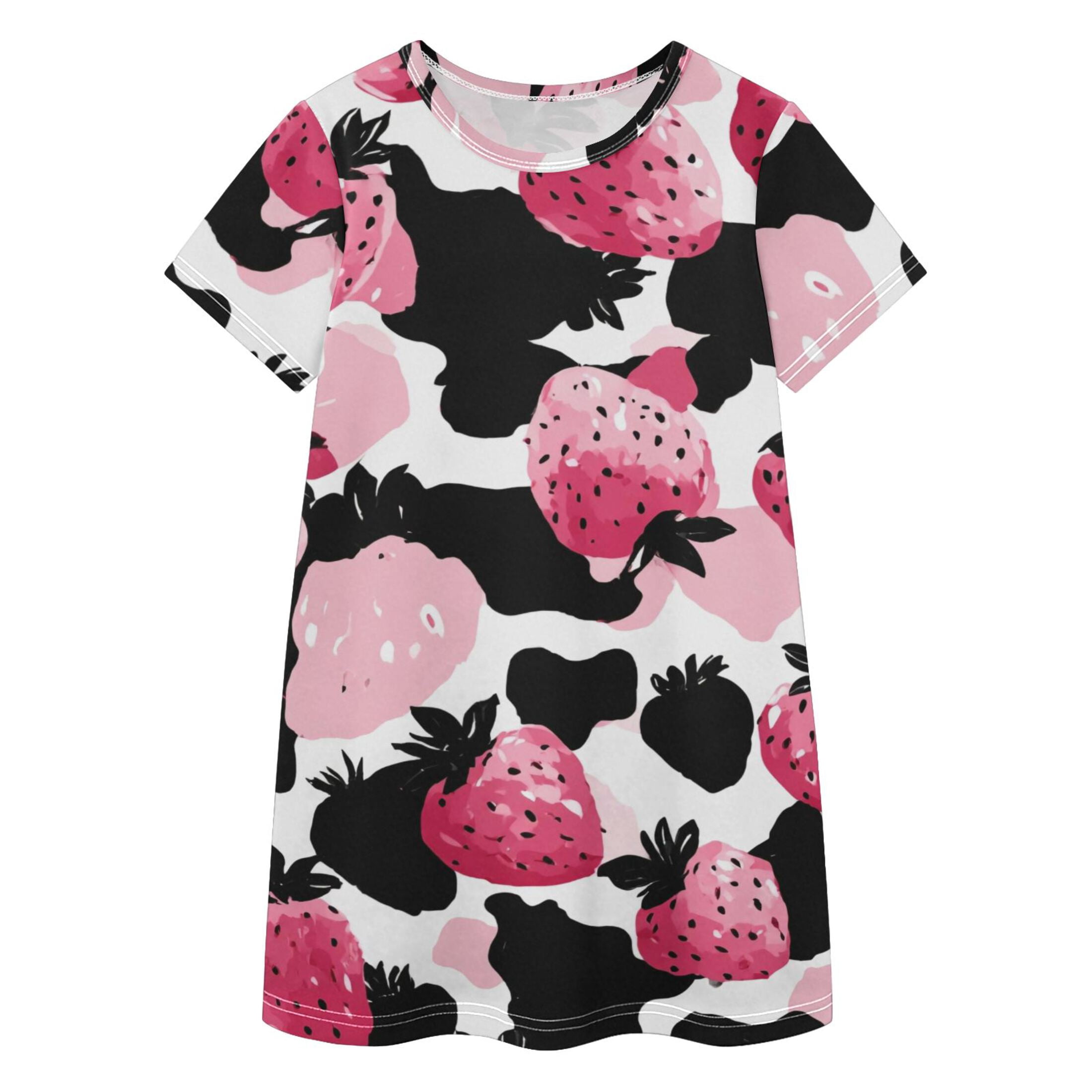 BZSMCE Short Sleeve dress Dress Casual Cotton Dresses-Strawberry ...