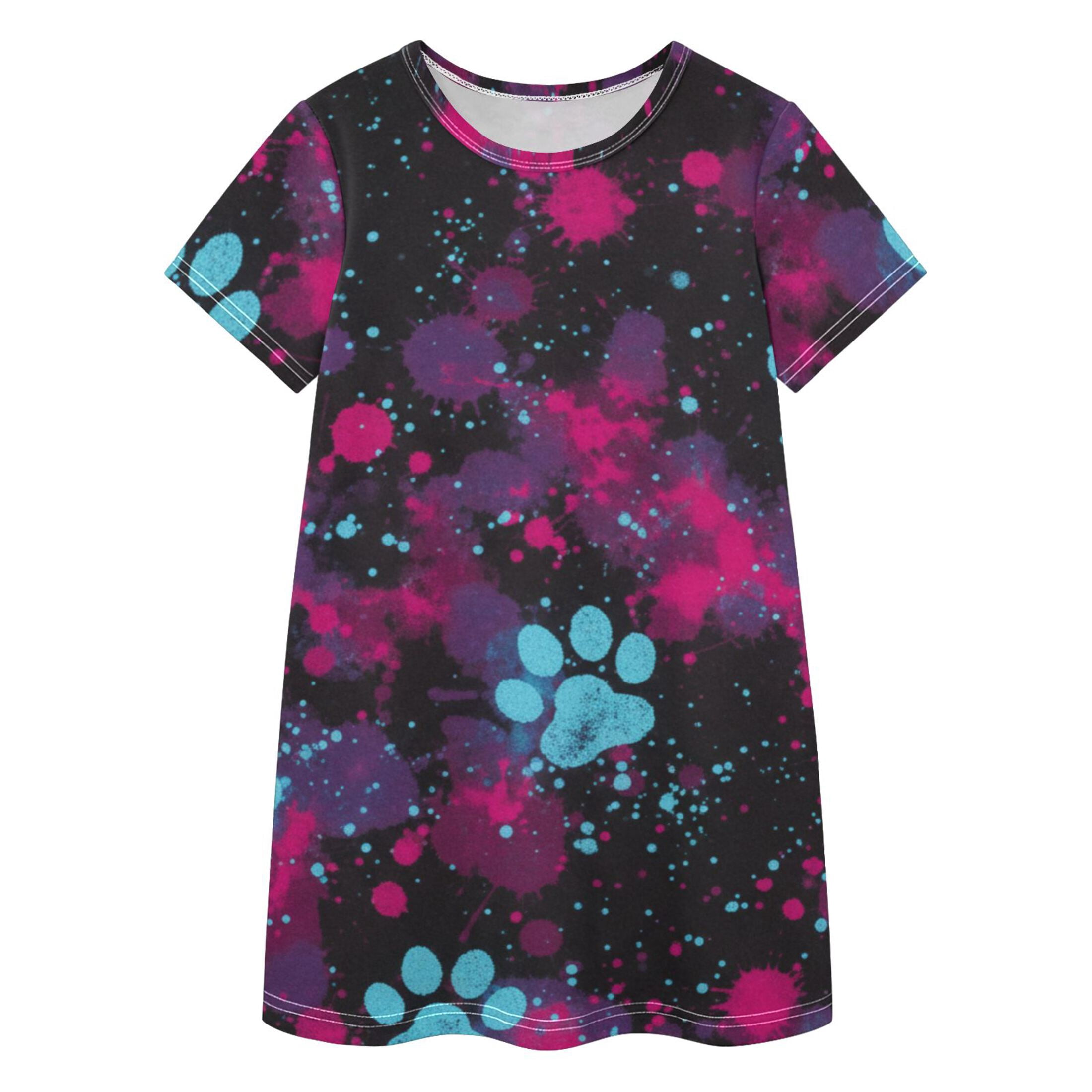 BZSMCE Short Sleeve dress Dress Casual Cotton Dresses-Teal Dog Paw ...