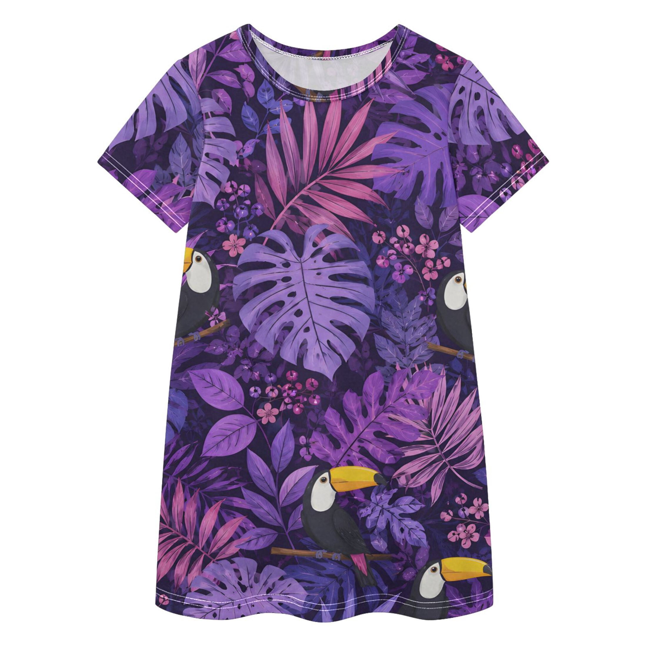 BZSMCE Short Sleeve dress Dress Casual Cotton Dresses-Toucan Purple ...