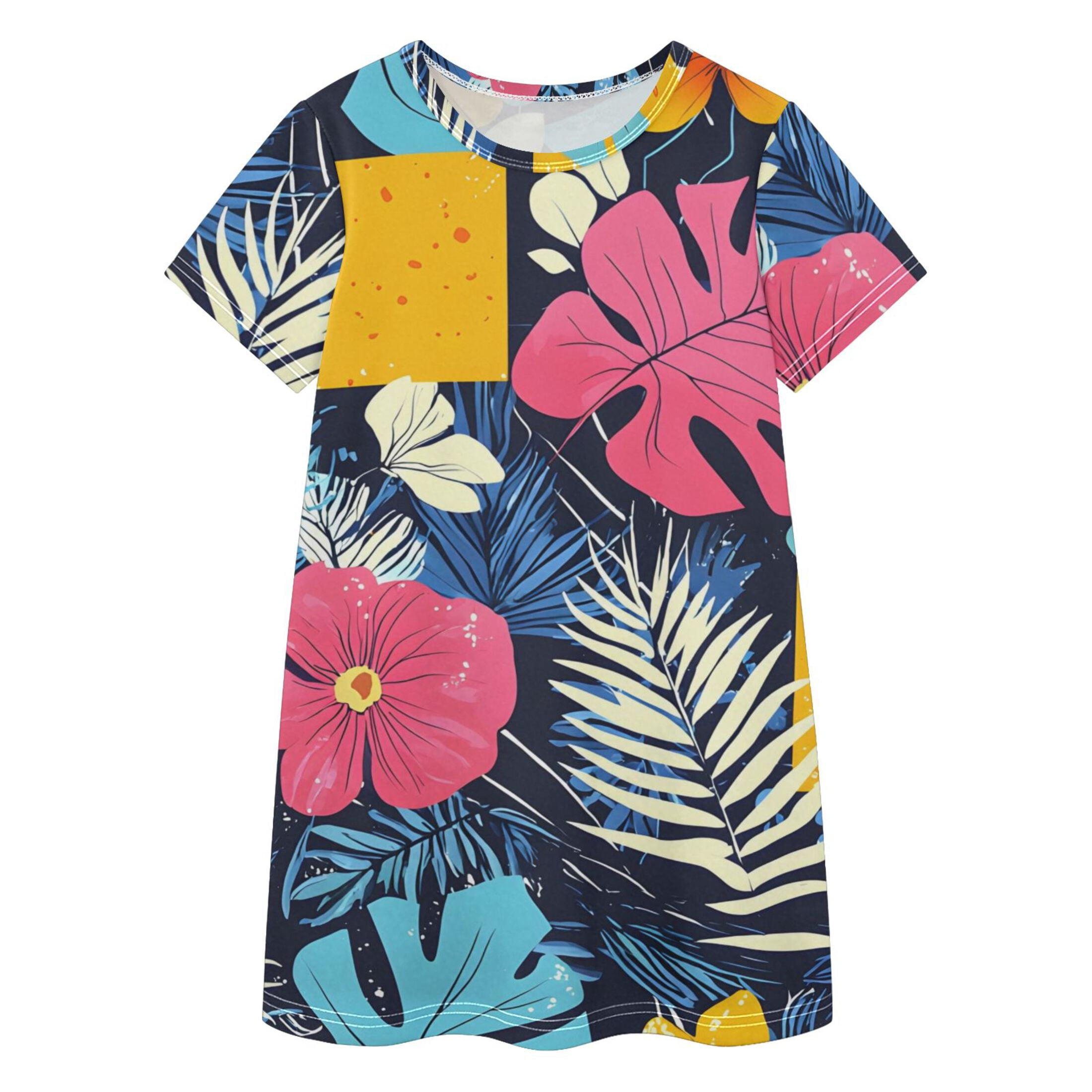 BZSMCE Short Sleeve dress Dress Casual Cotton Dresses-Tropical Leaf ...