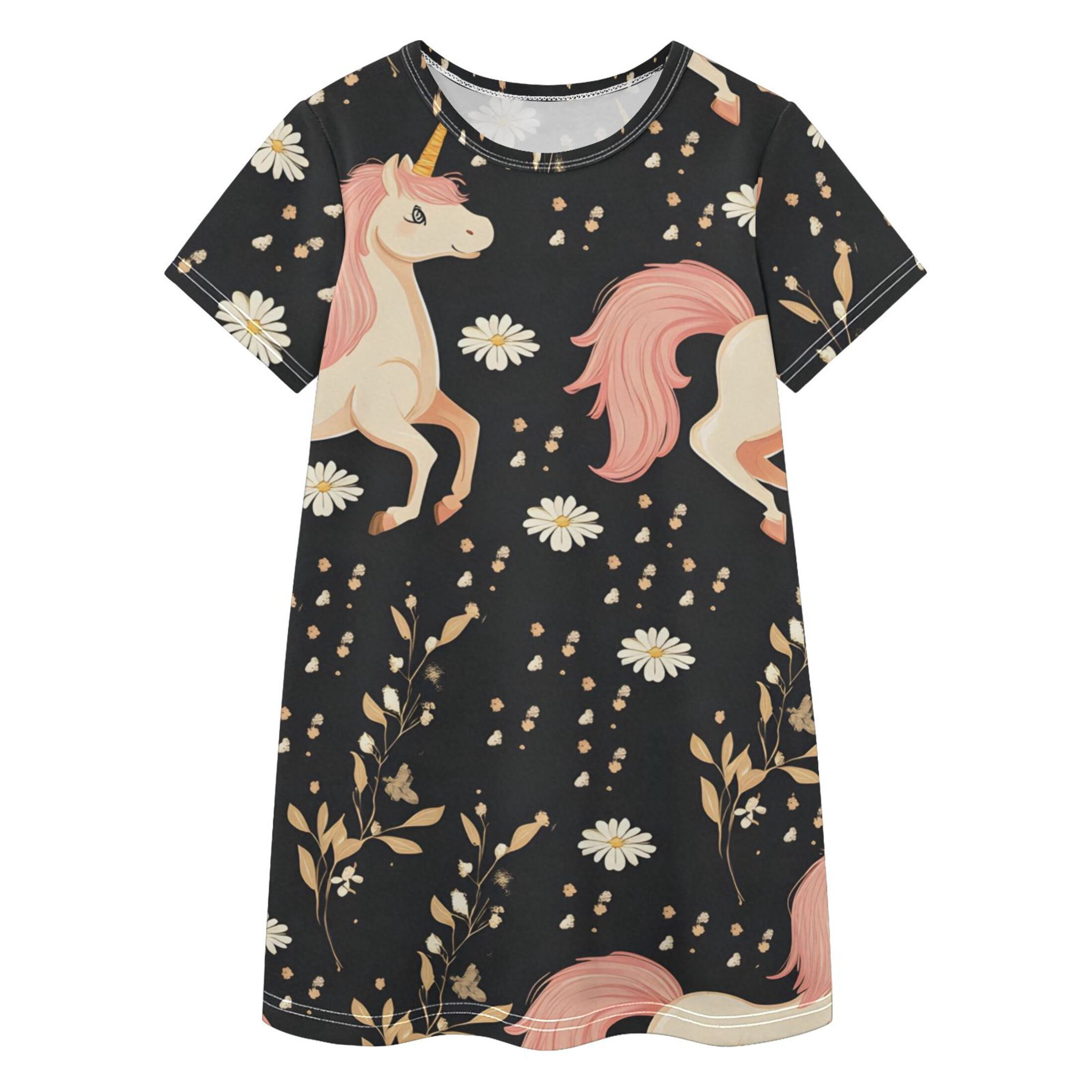 BZSMCE Short Sleeve dress Dress Casual Cotton Dresses-Unicorn Daisy ...