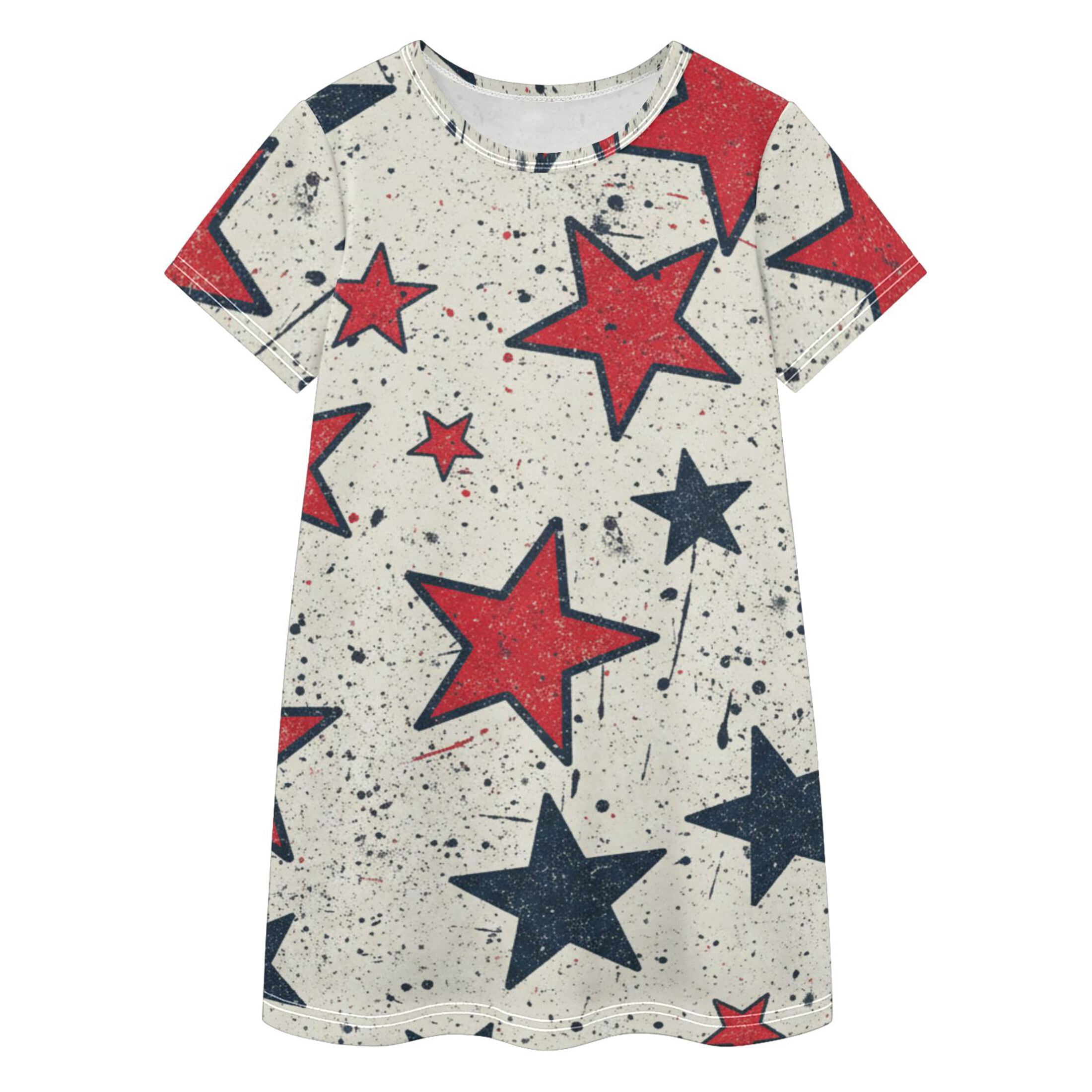 BZSMCE Short Sleeve dress Dress Casual Cotton Dresses-Usa Stars Of ...