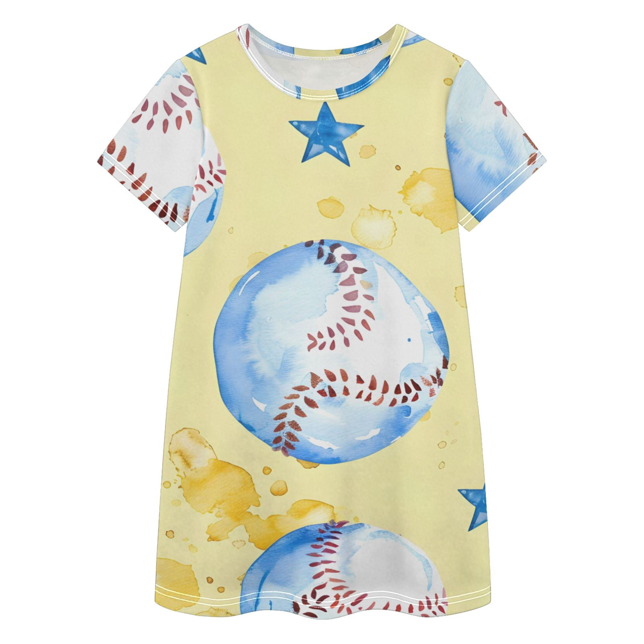 BZSMCE Short Sleeve dress Dress Casual Cotton Dresses-Watercolor Blue ...