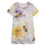 BZSMCE Short Sleeve dress Dress Casual Cotton Dresses-Watercolor Flower ...