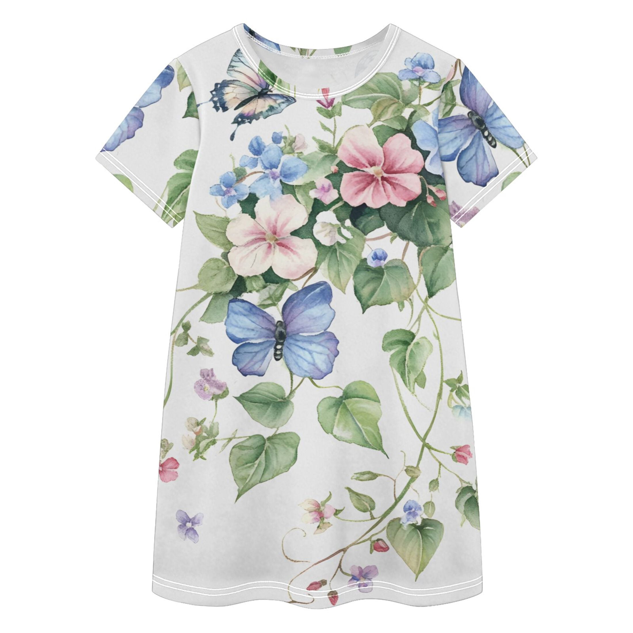 BZSMCE Short Sleeve dress Dress Casual Cotton Dresses-Watercolor Flower ...