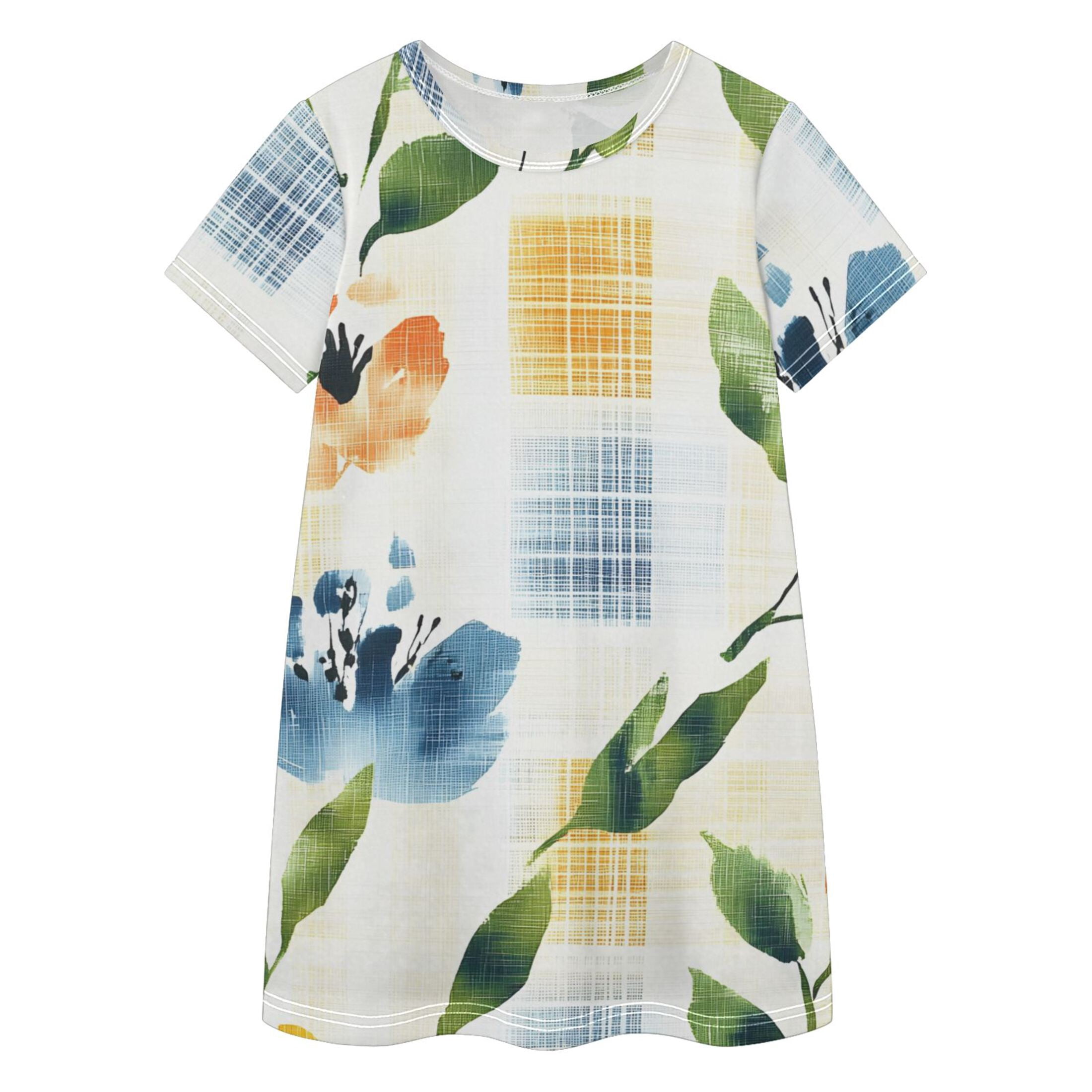 BZSMCE Short Sleeve dress Dress Casual Cotton Dresses-Watercolor Flower ...