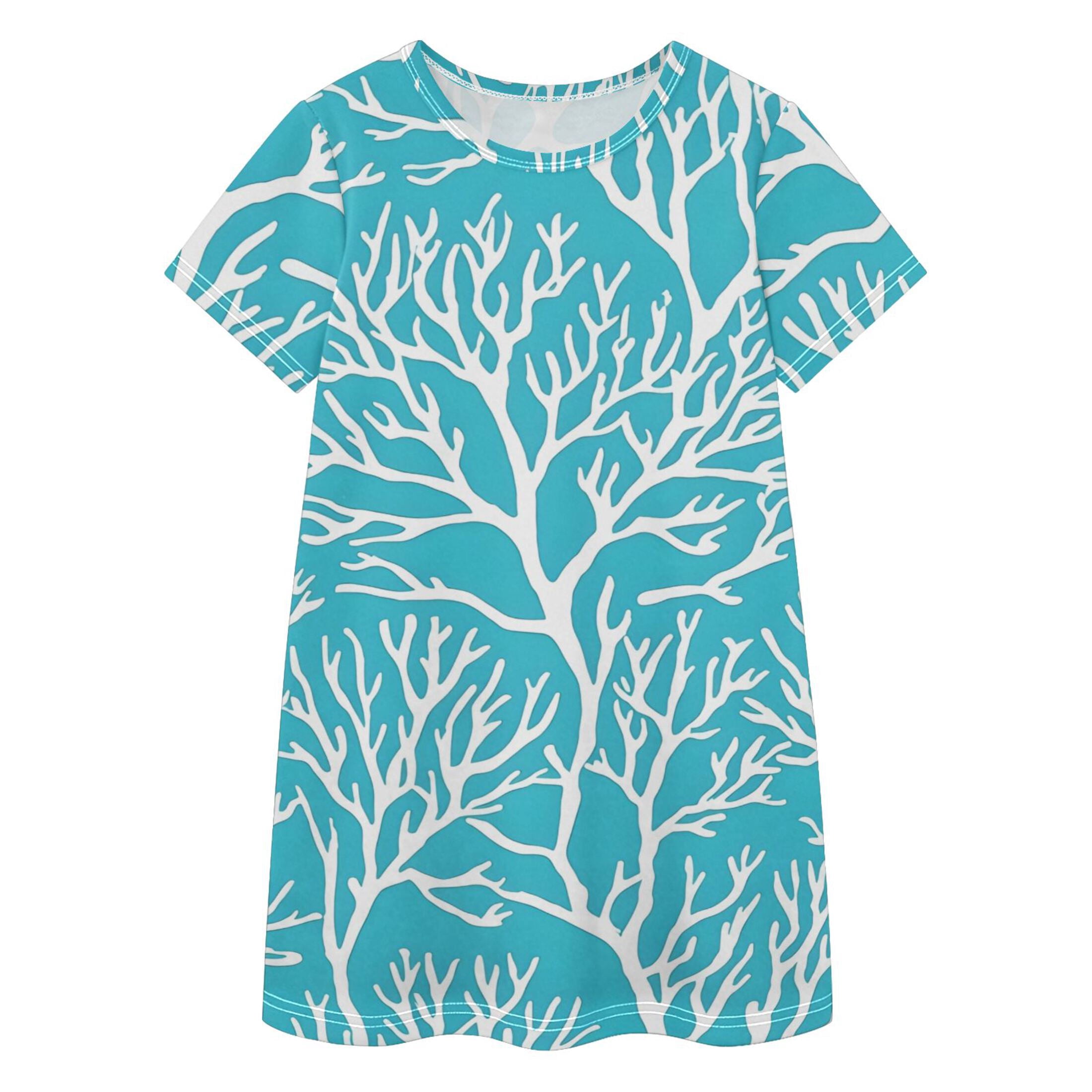 BZSMCE Short Sleeve dress Dress Casual Cotton Dresses-White Coral ...