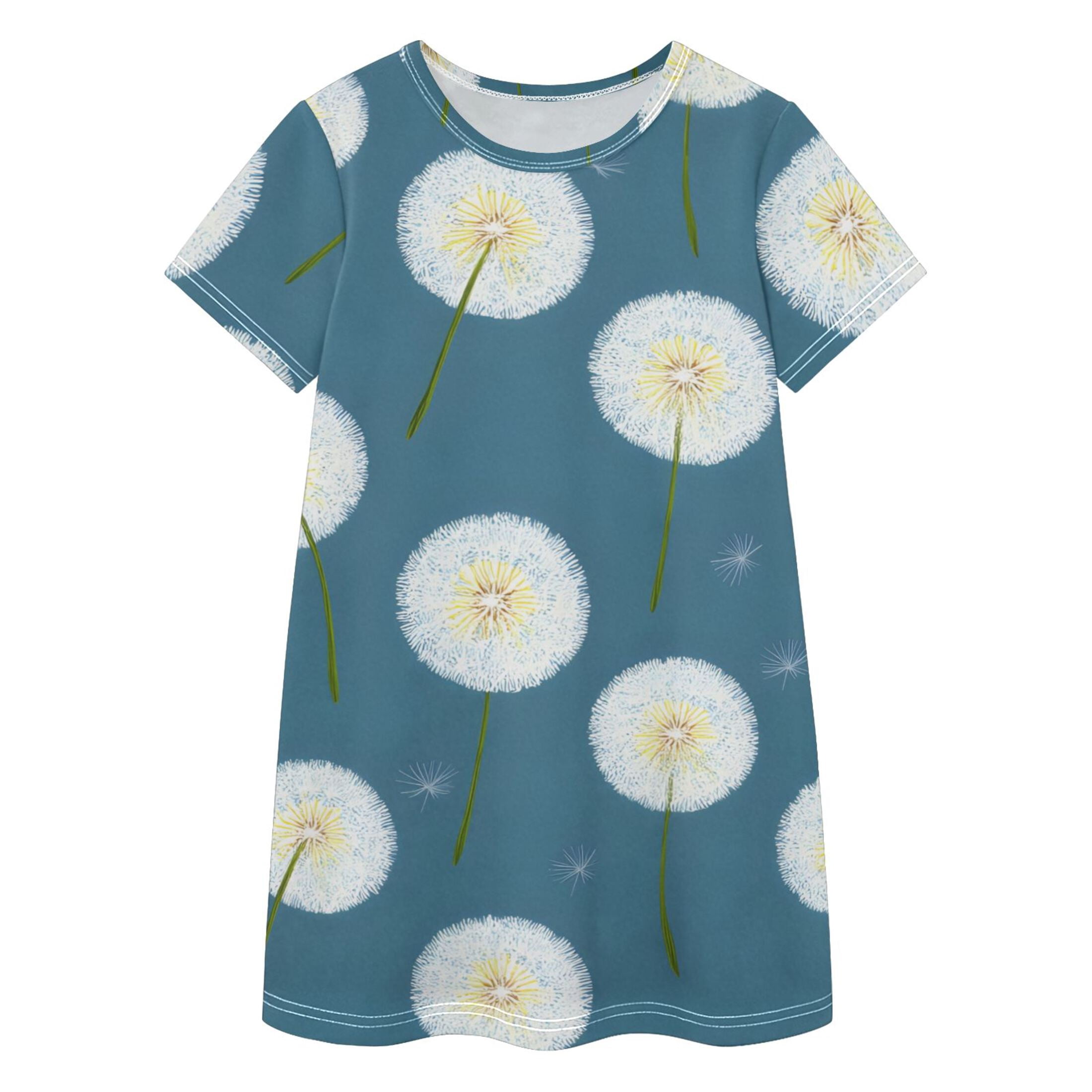 BZSMCE Short Sleeve dress Dress Casual Cotton Dresses-White Dandelion ...