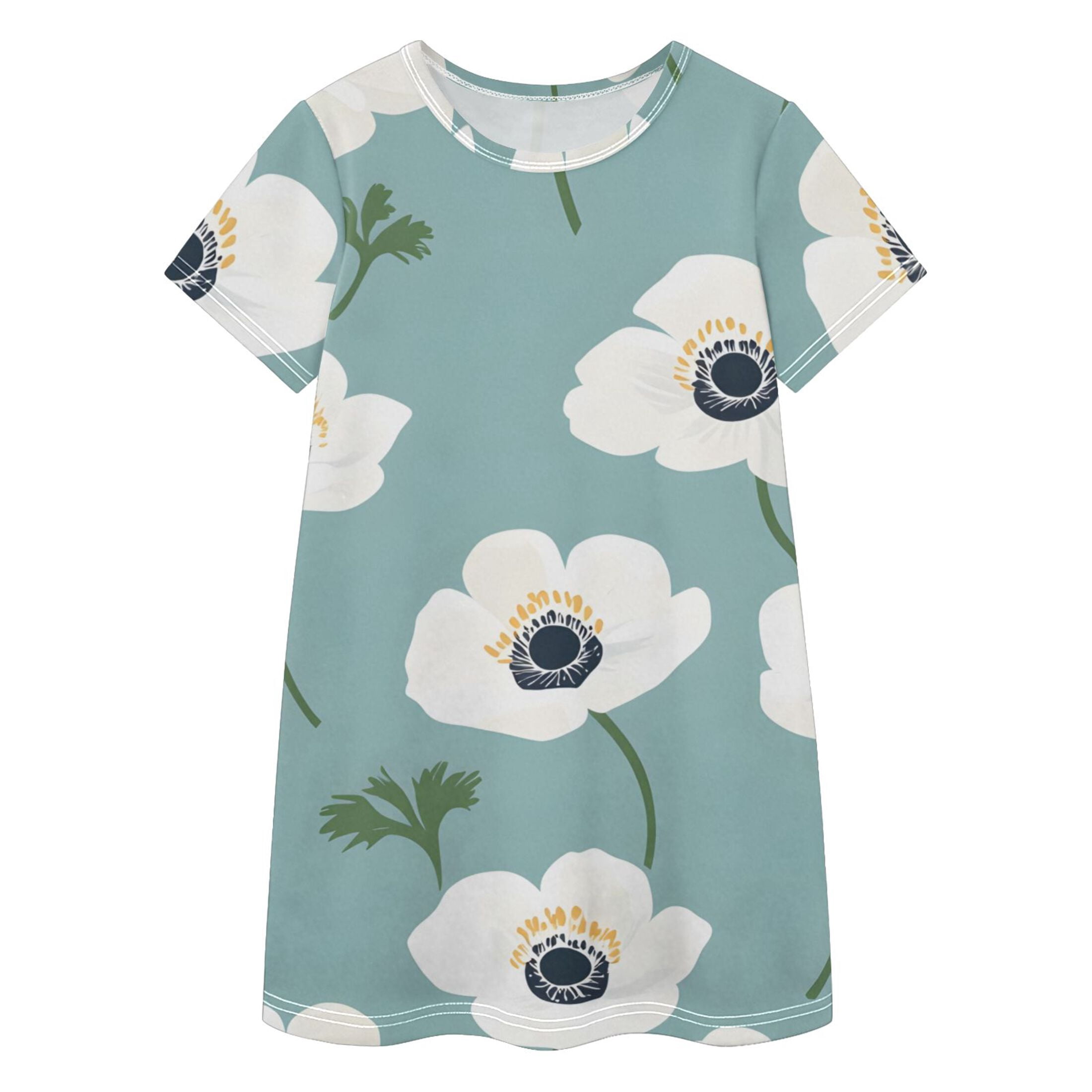 BZSMCE Short Sleeve dress Dress Casual Cotton Dresses-White Flower ...