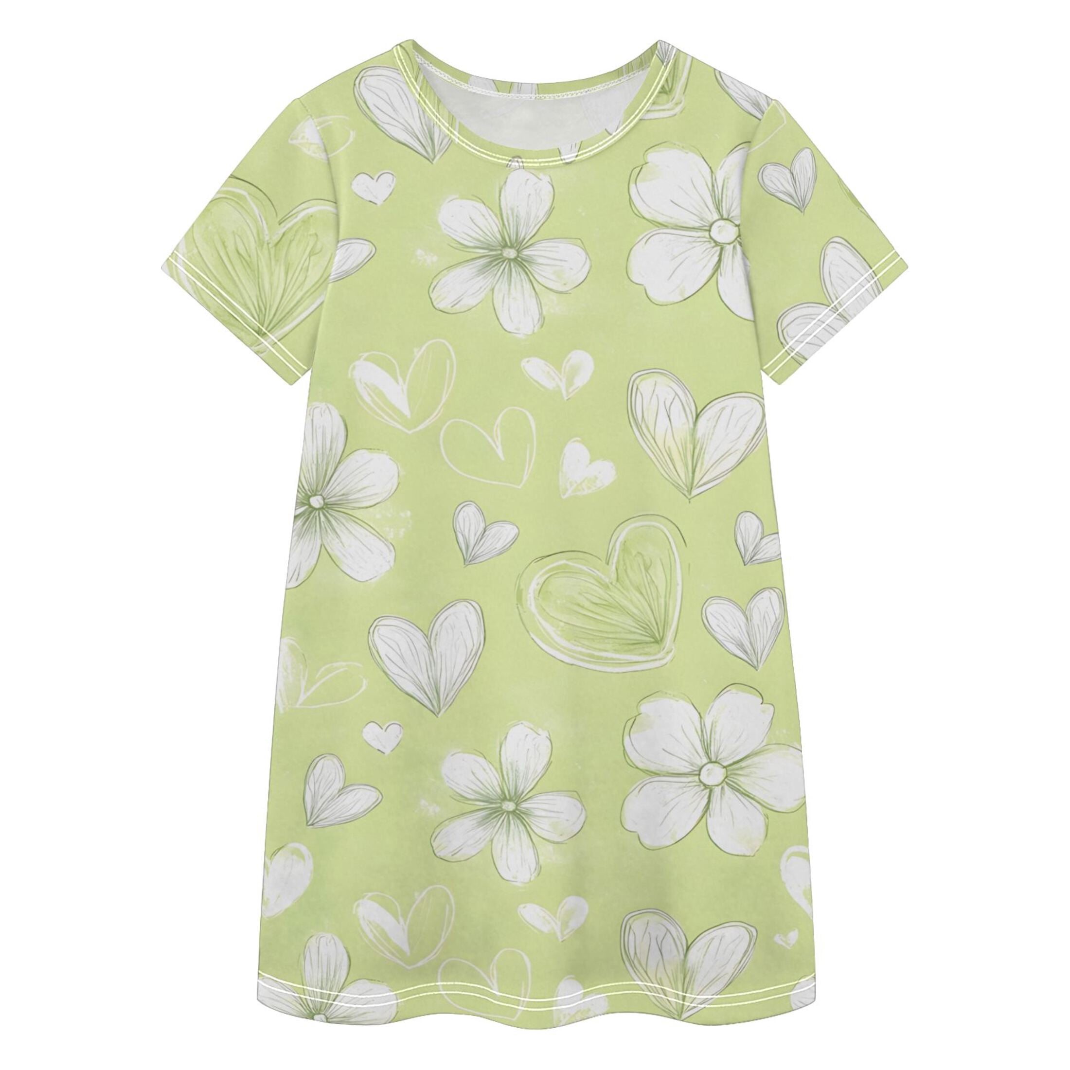 BZSMCE Short Sleeve dress Dress Casual Cotton Dresses-White Flower ...