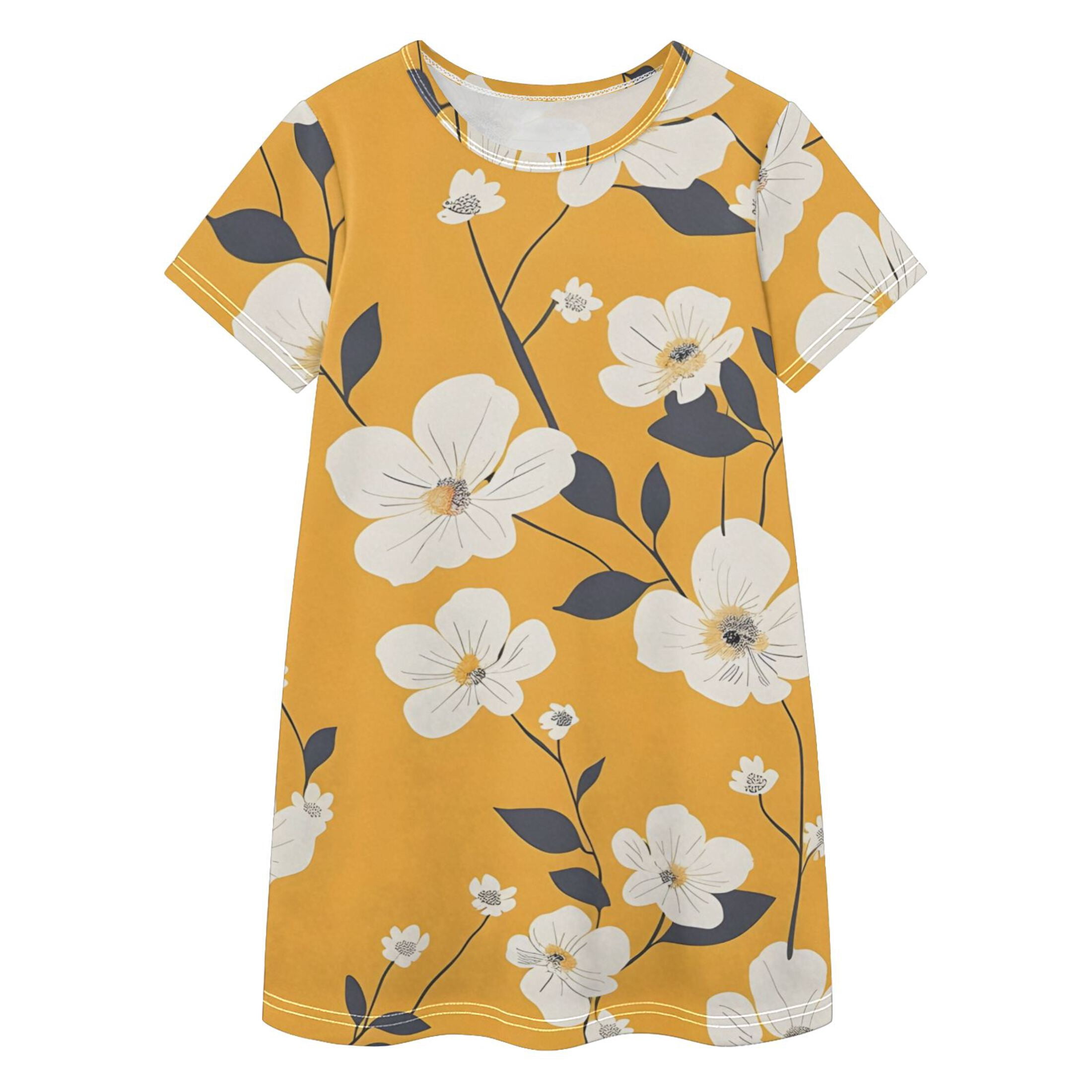 BZSMCE Short Sleeve dress Dress Casual Cotton Dresses-White Yellow ...