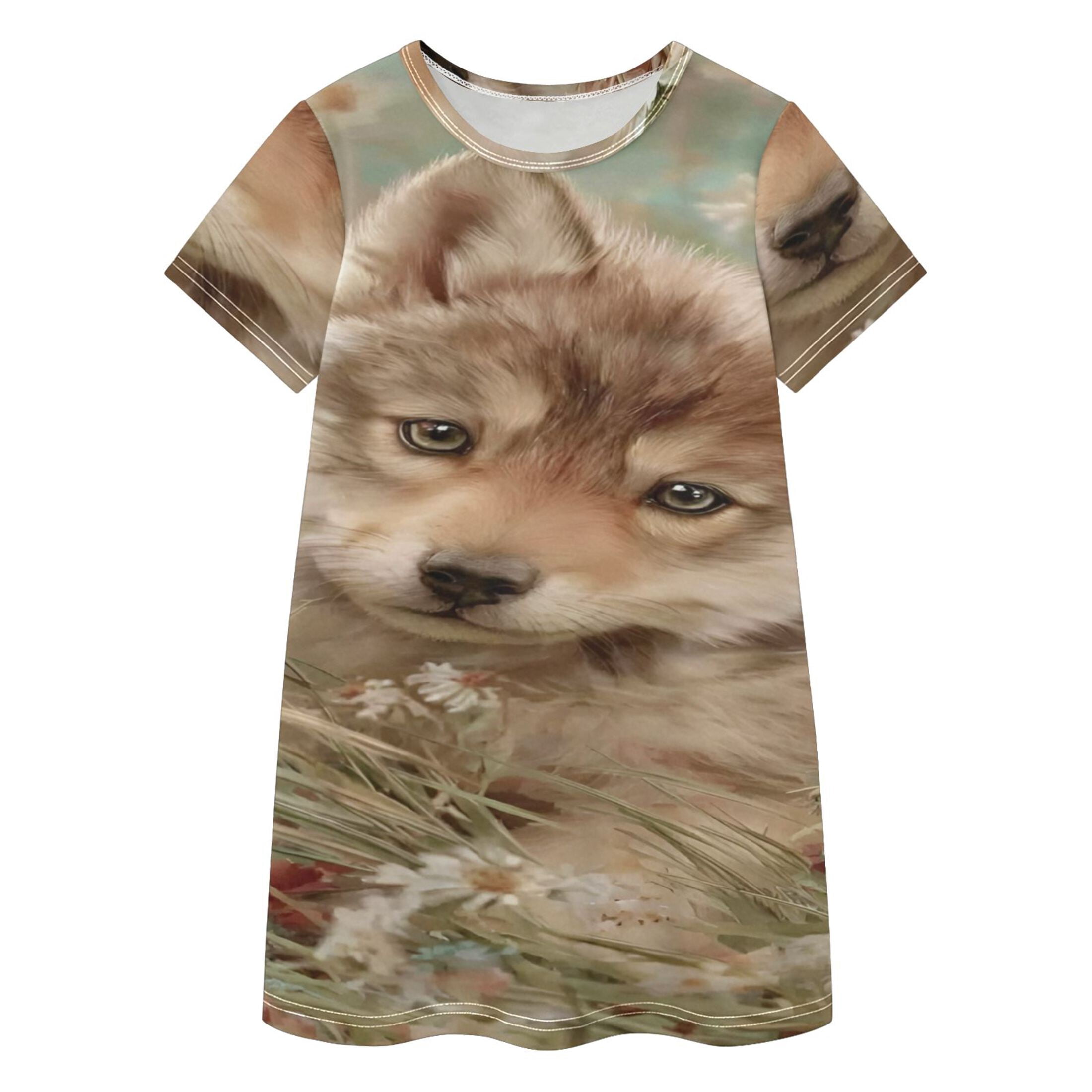 BZSMCE Short Sleeve dress Dress Casual Cotton Dresses-Wildflower Wolf ...
