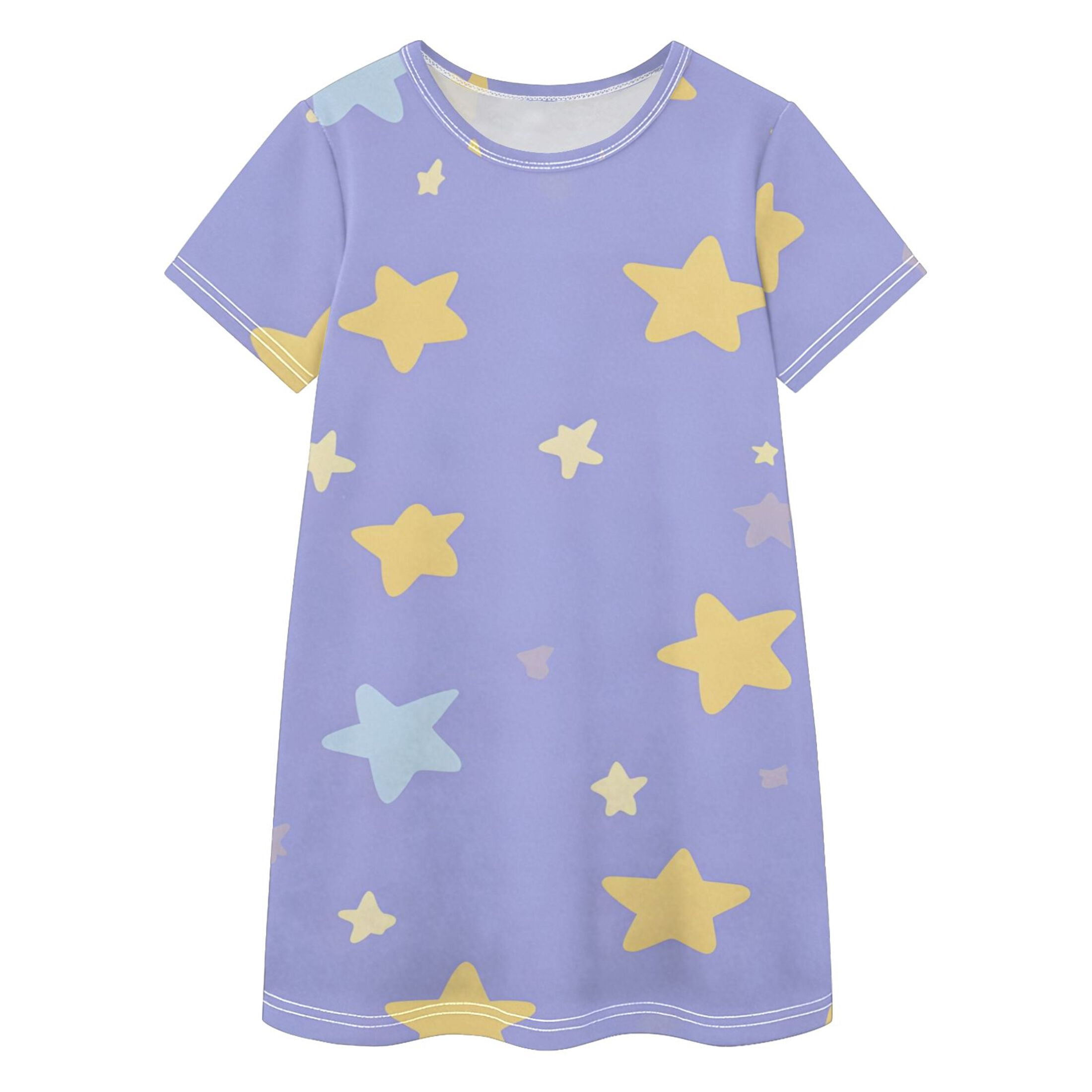 BZSMCE Short Sleeve dress Dress Casual Cotton Dresses-Yellow Blue Star ...
