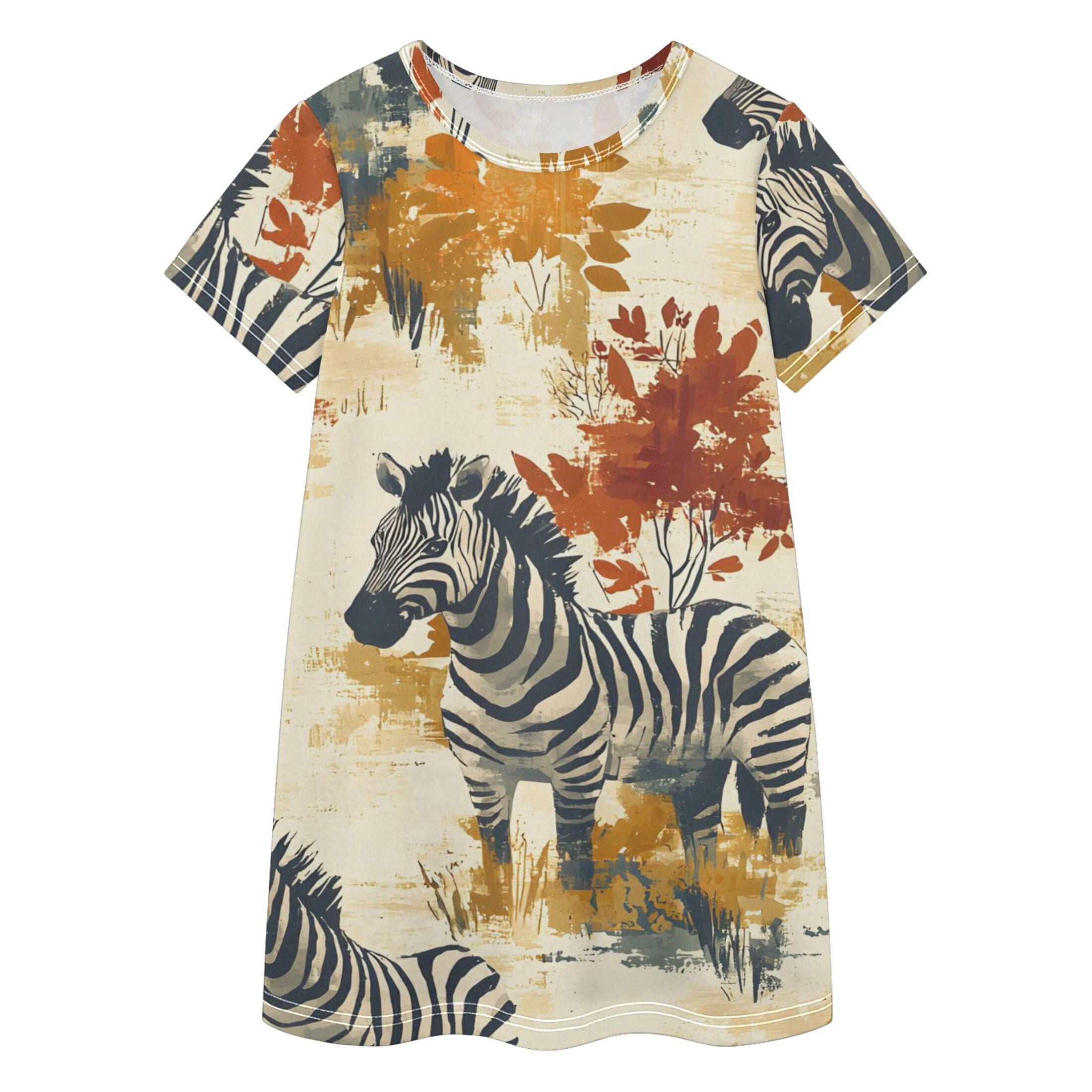 BZSMCE Short Sleeve dress Dress Casual Cotton Dresses-Zebra Autumn ...