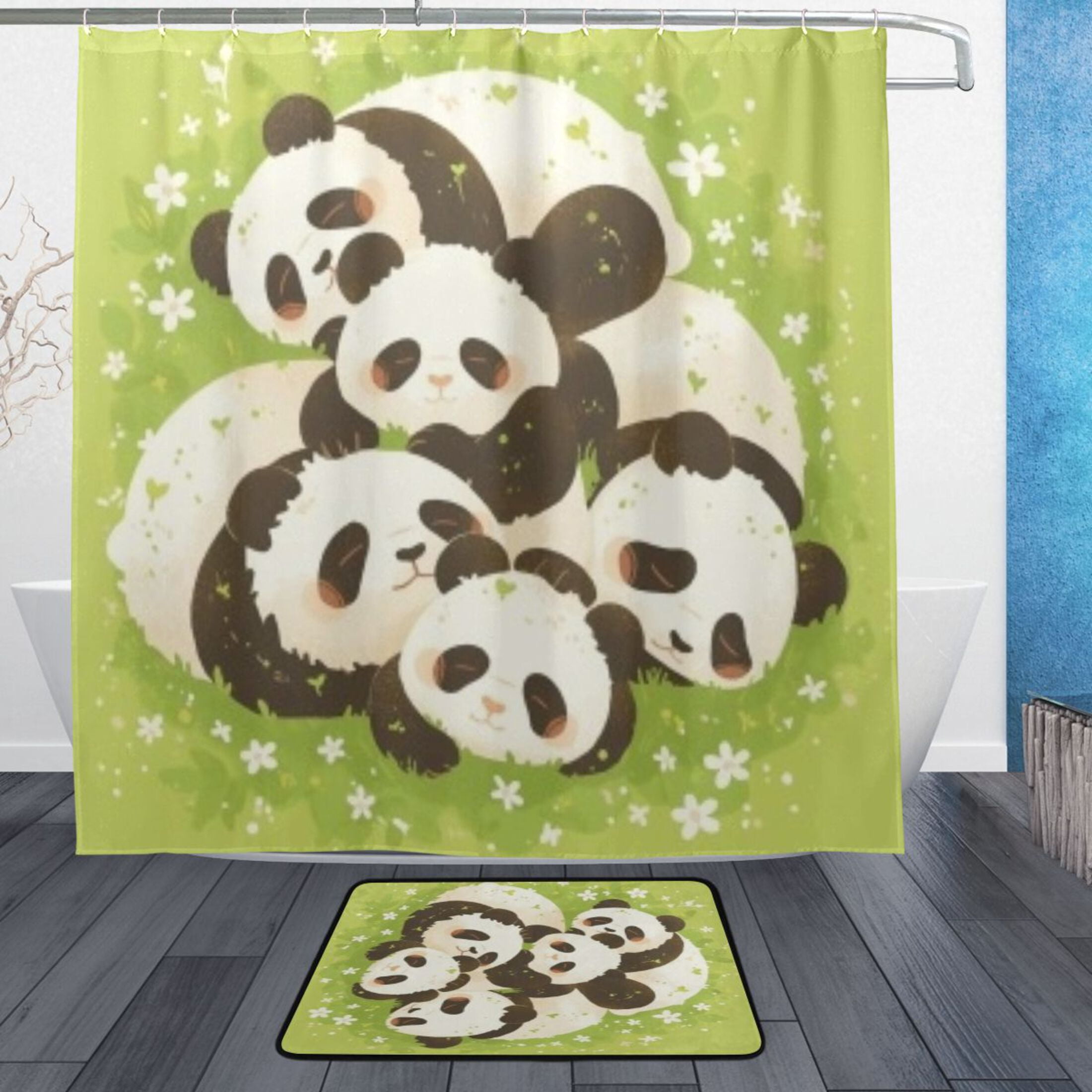 BZSMCE Shower Curtain and Bath Accessory Set,Panda Stack Pattern ...