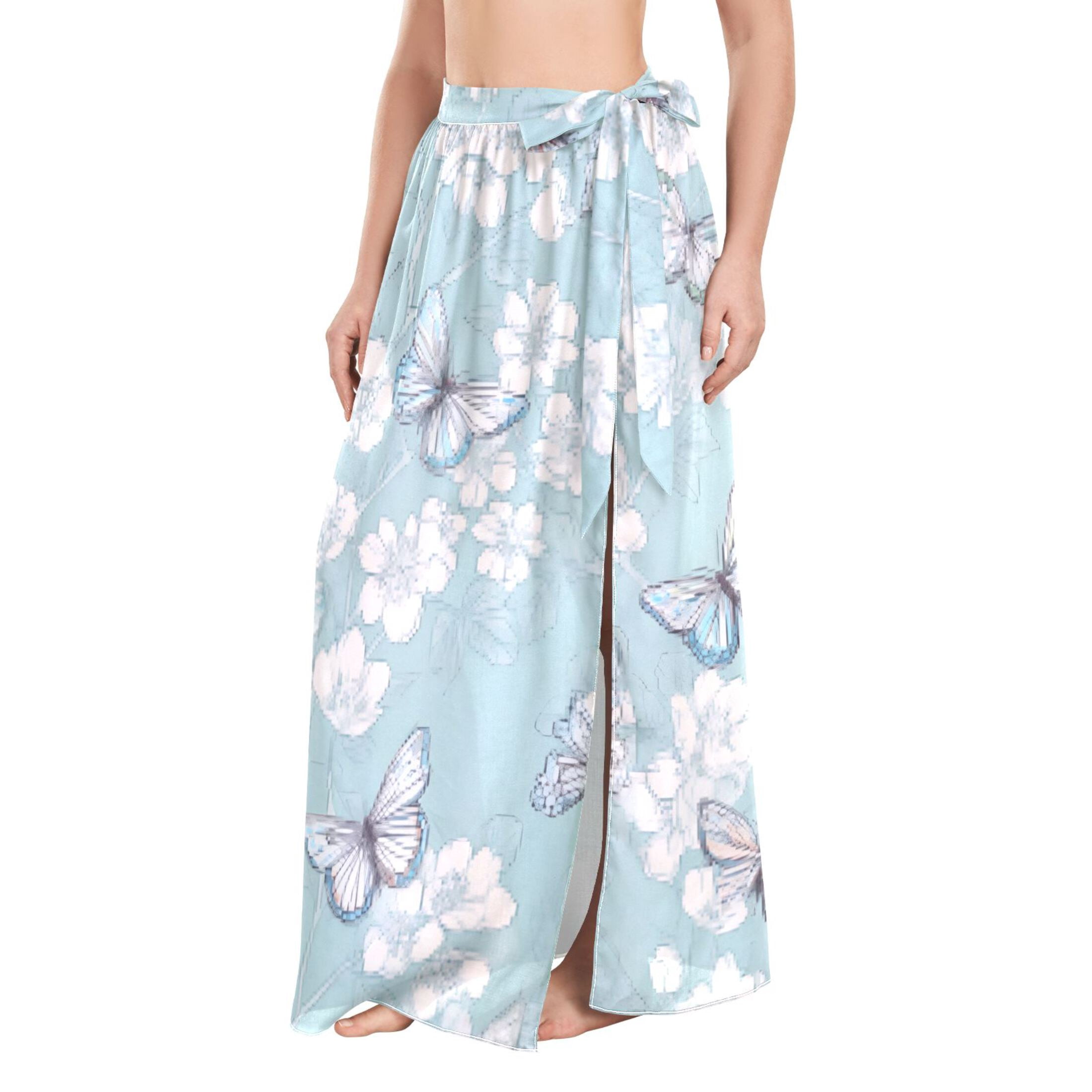 BZSMCE Sky Blue Butterfly Maxi Cover-Up Skirt, Lightweight Quick-Dry ...