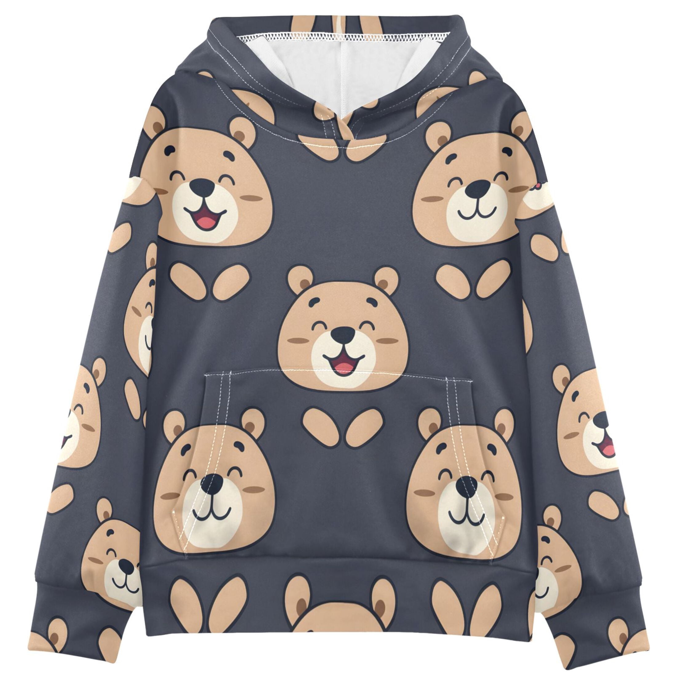 BZSMCE Smiling Bear Print Hoodie Casual Pullover Sweatshirt With ...