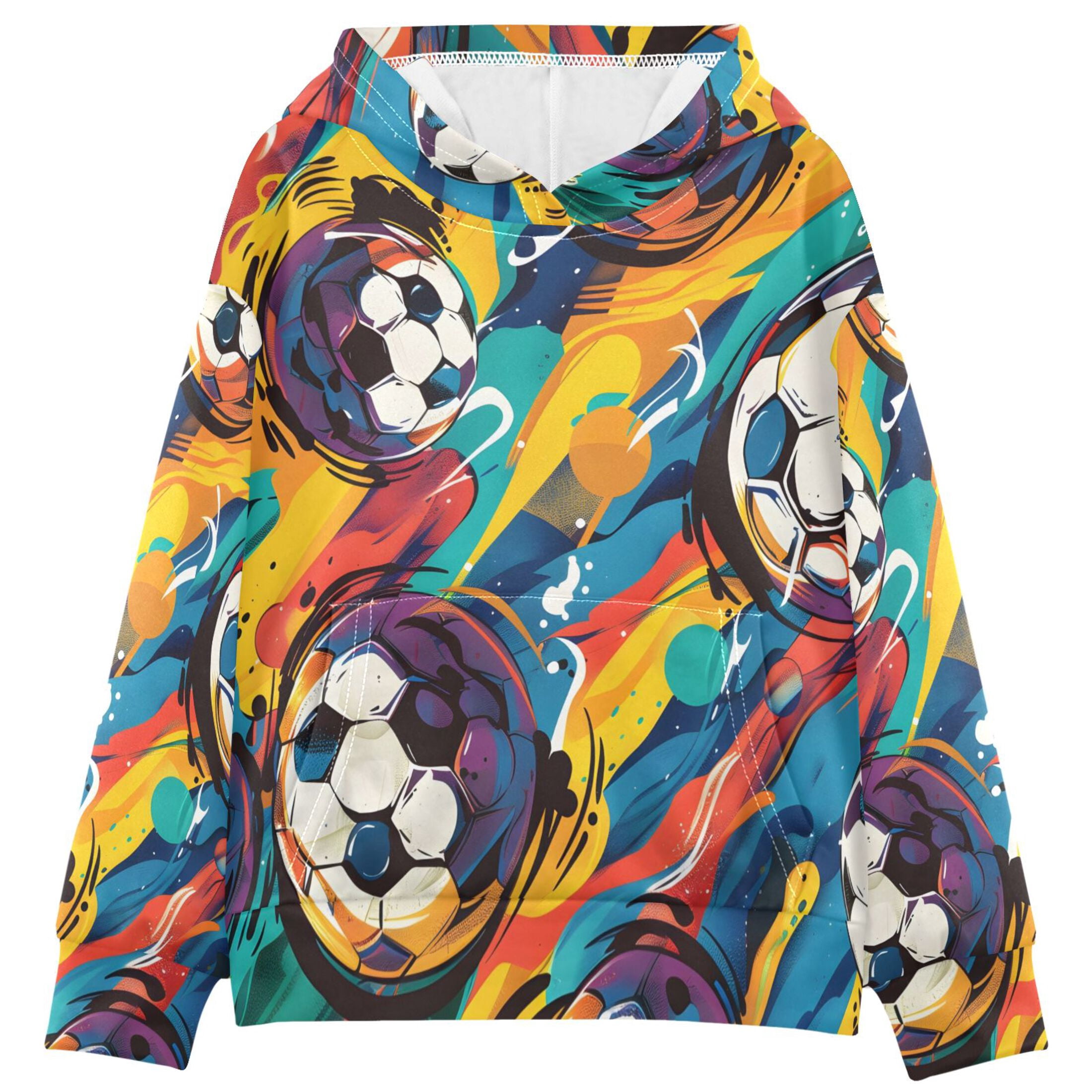 BZSMCE Soccer Ball Watercolor Paint Background Print Hoodie Casual ...