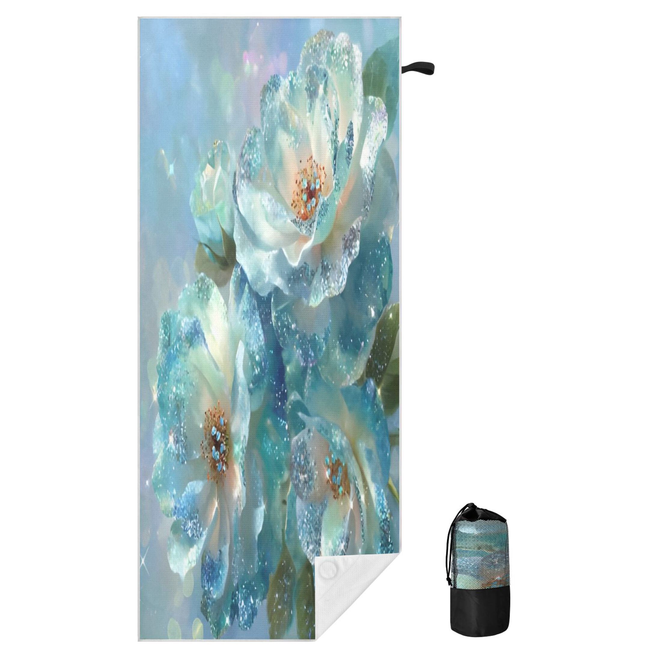 BZSMCE Soft Aqua Crystal Blossoms For Beach Towel with Wind-Resistant ...
