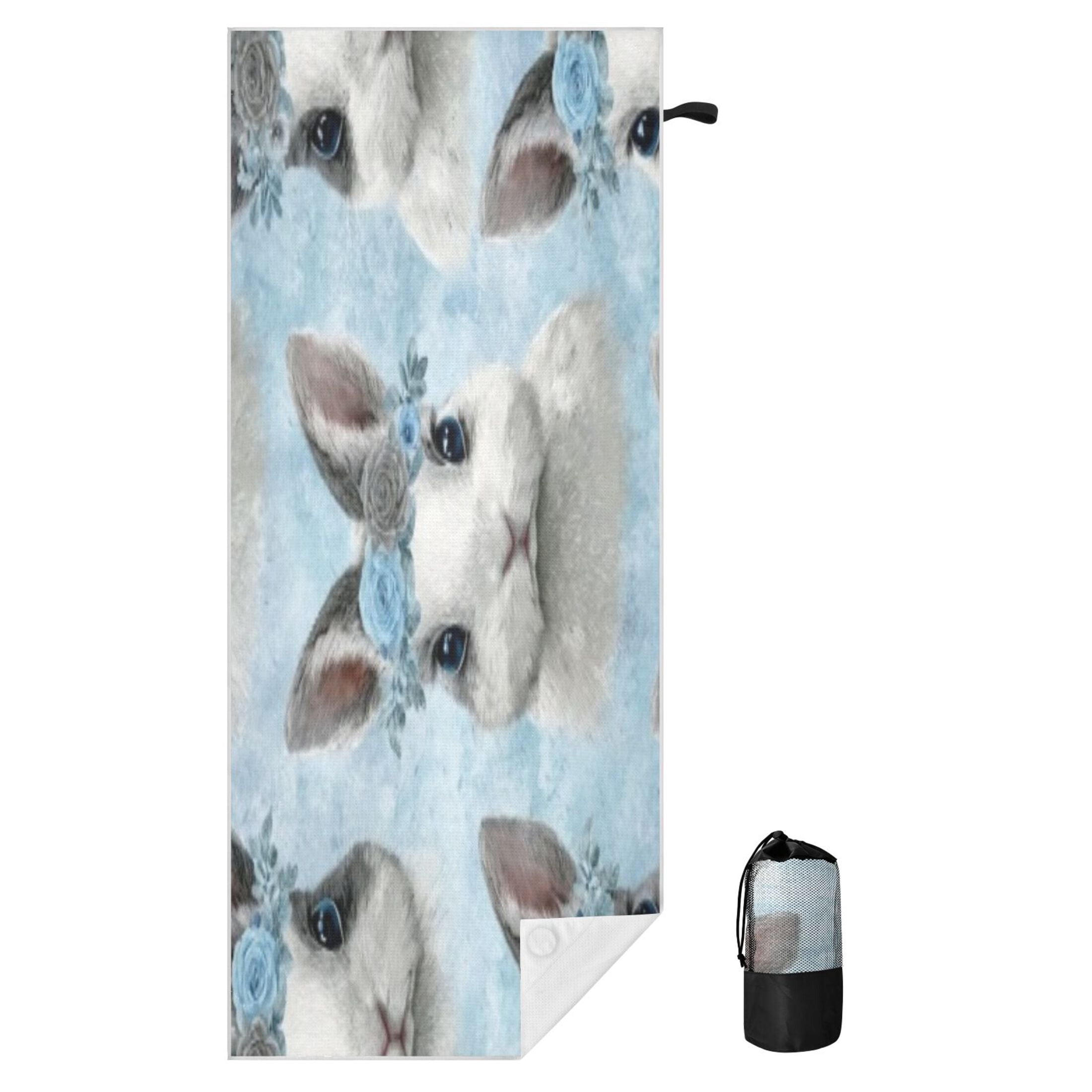 BZSMCE Soft Blue Floral Crown Bunny For Beach Towel with Wind-Resistant ...