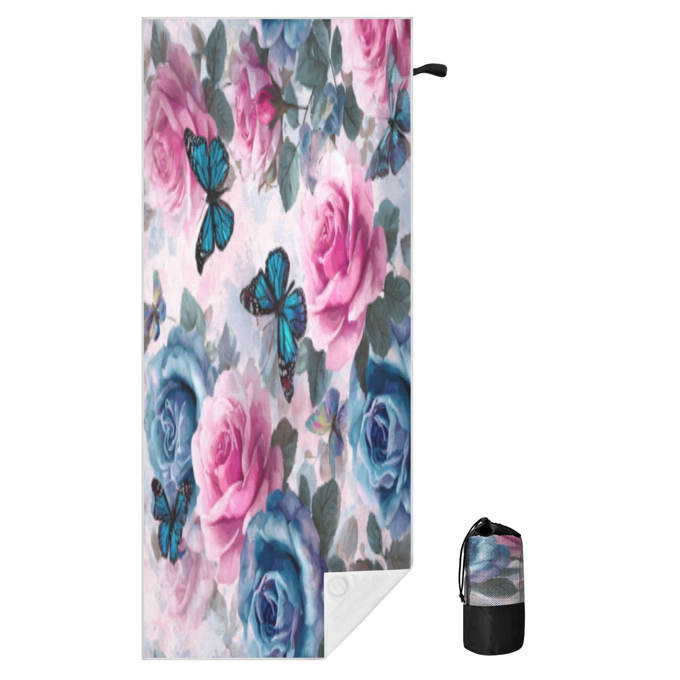BZSMCE Soft Blue & Pink Rose Fantasy For Beach Towel with Wind ...