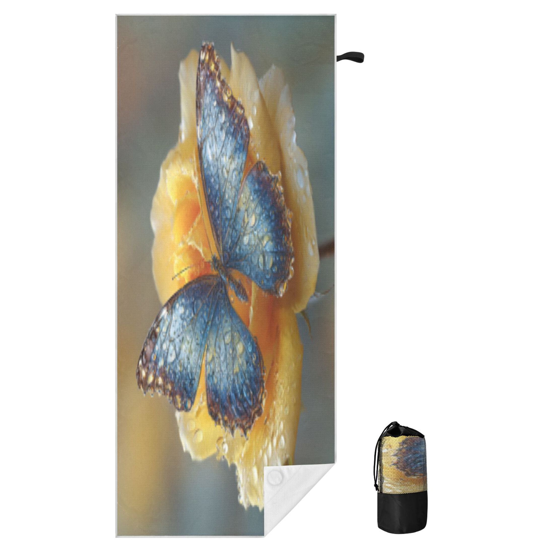 BZSMCE Soft Butterfly on Rose For Beach Towel with Wind-Resistant ...
