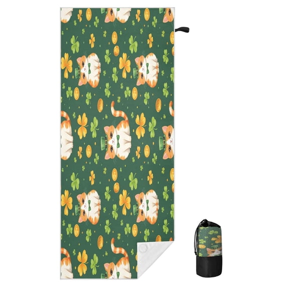 BZSMCE Soft Cat and Clover Pattern For Beach Towel with Wind-Resistant ...
