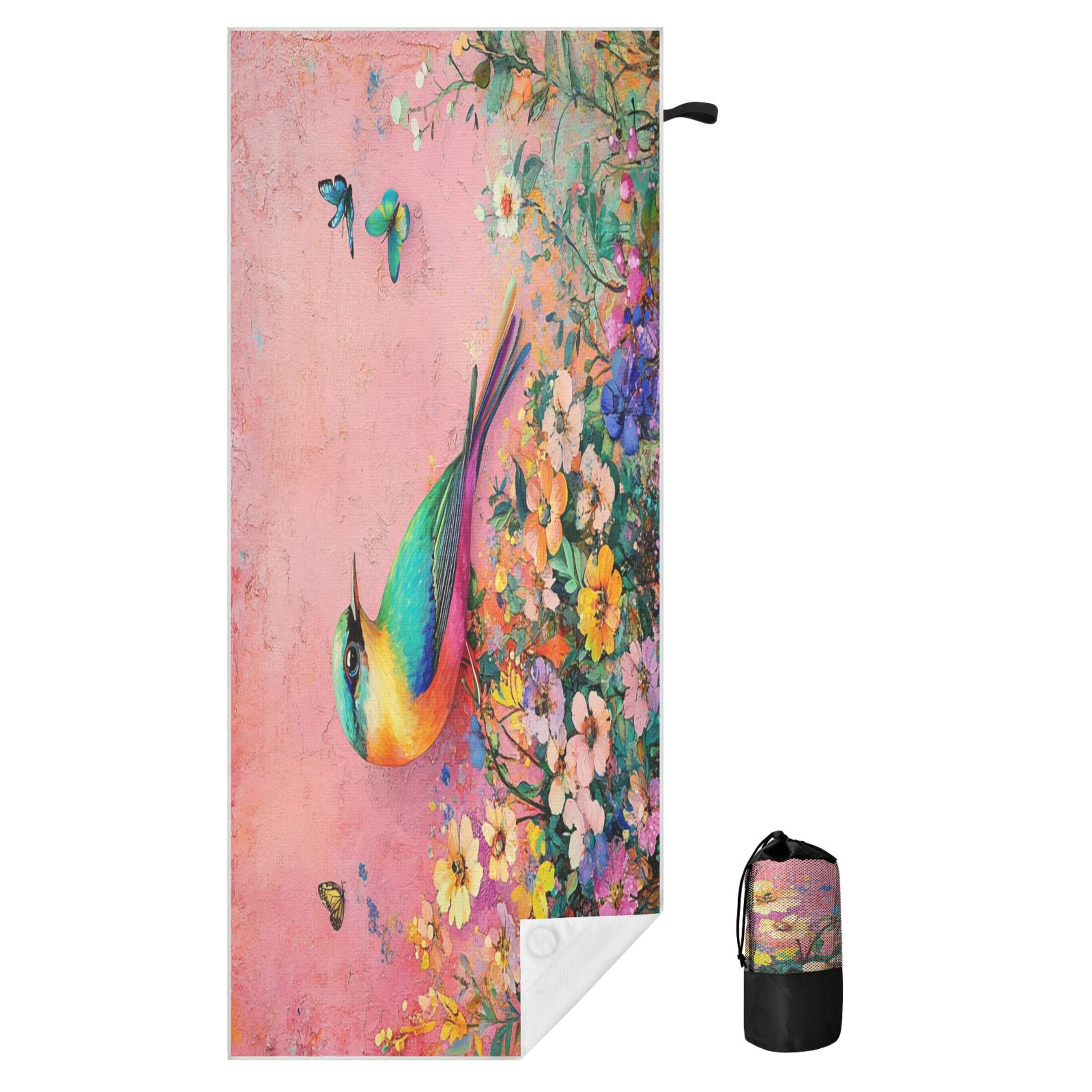 BZSMCE Soft Colorful Bird in Floral Paradise For Beach Towel with Wind ...