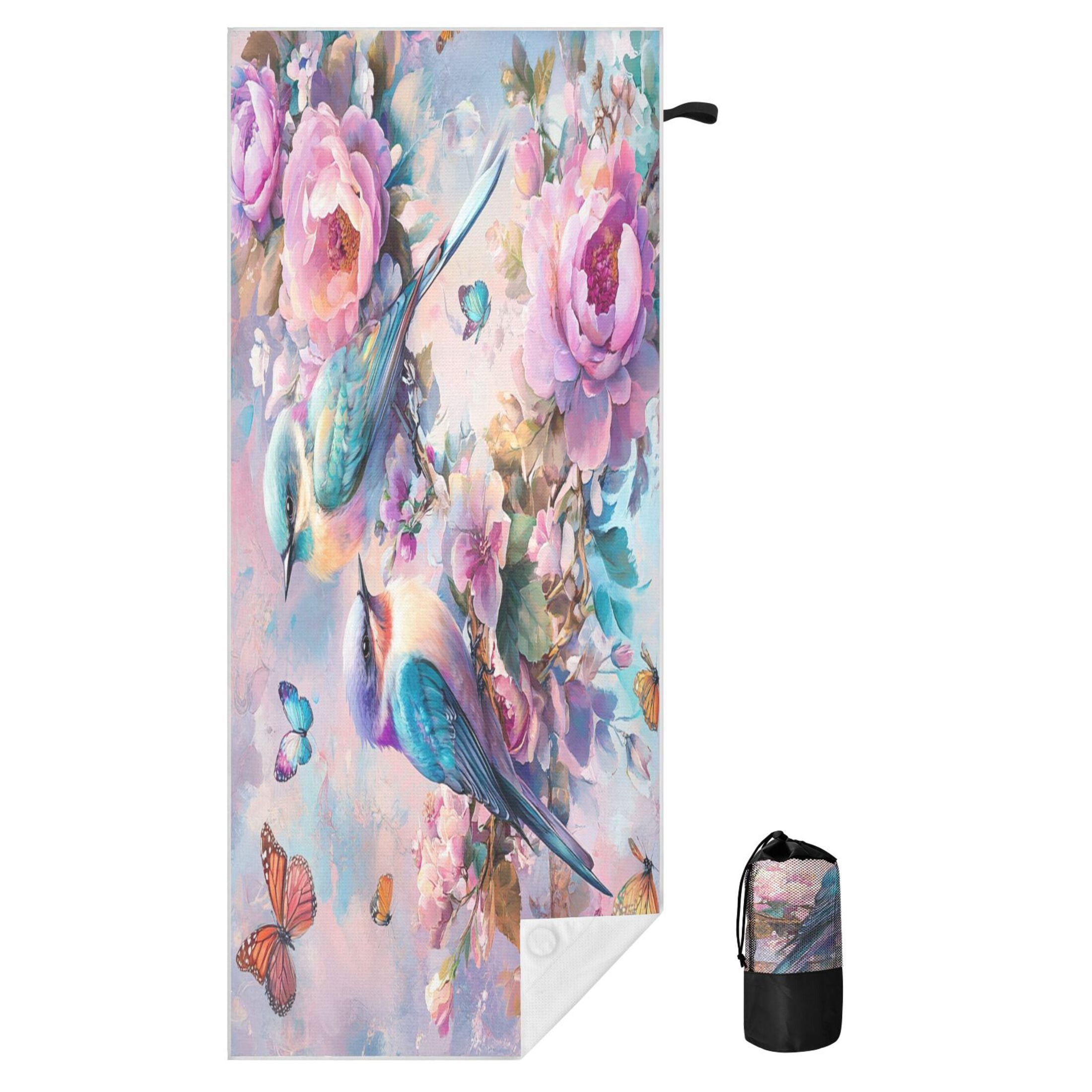 BZSMCE Soft Cute Birds and Flowers Artwork For Beach Towel with Wind ...